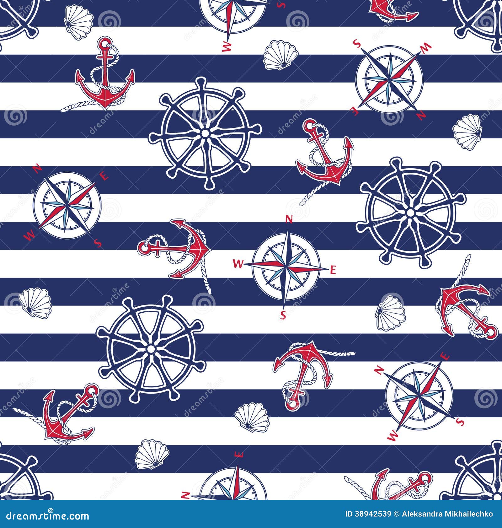 Seamless marine pattern stock vector. Illustration of anchor - 38942539