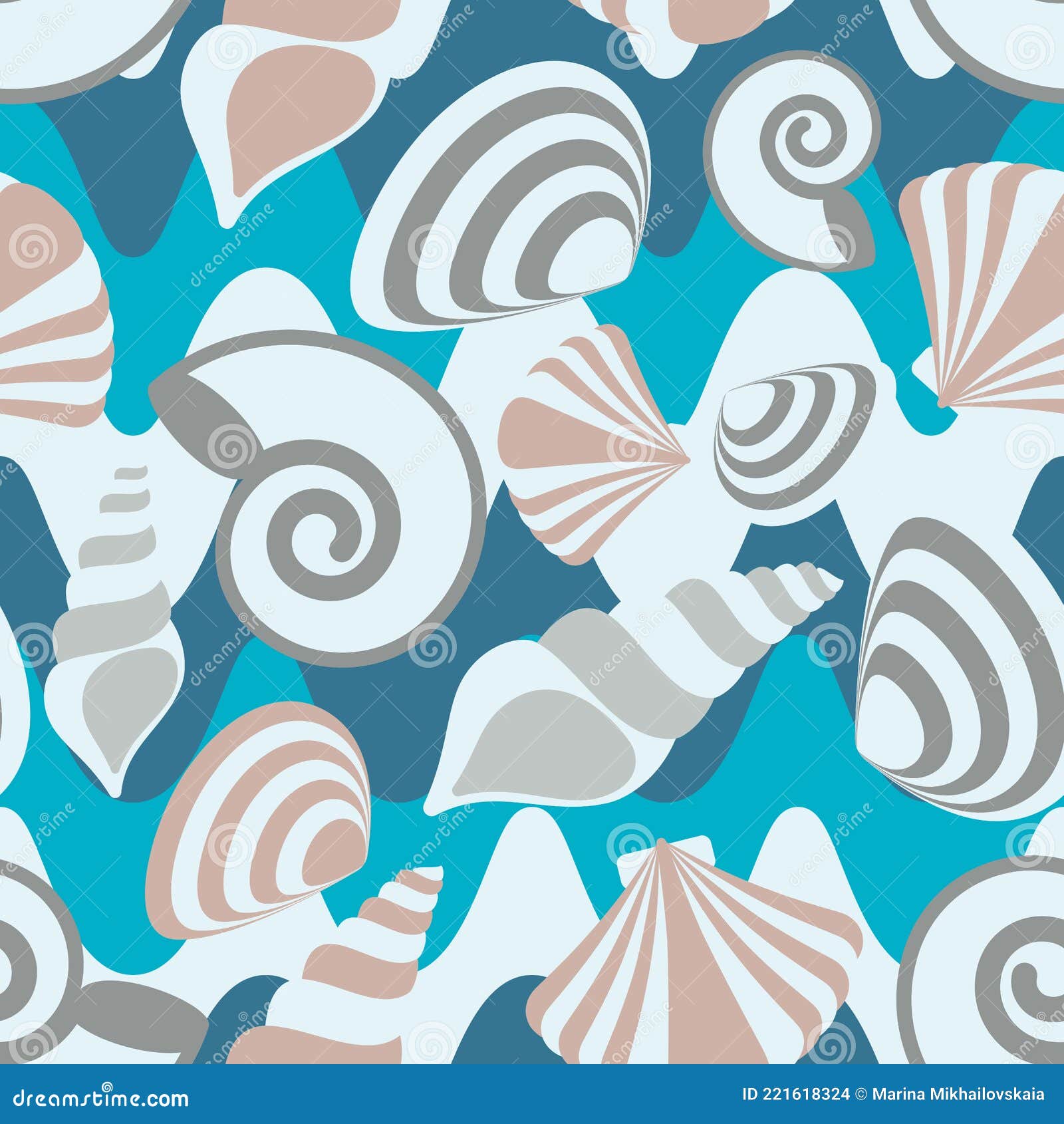 Seamless Marine Pattern. Waves and Seashells. for Fabric, Wallpaper ...