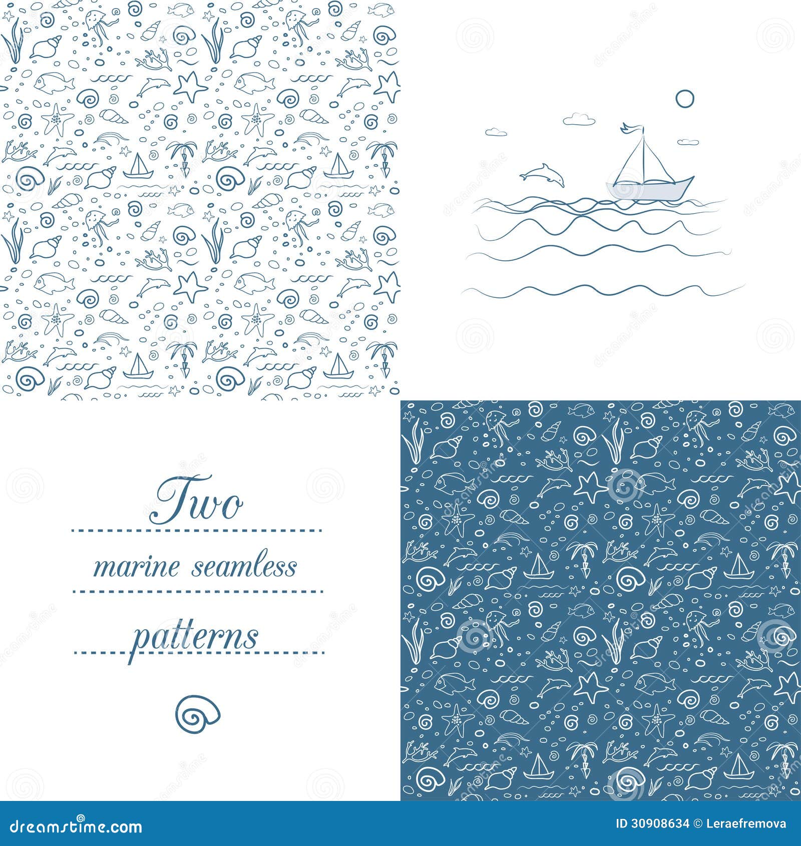 Seamless Marine Background With Yacht Under Sail For For Textiles ...