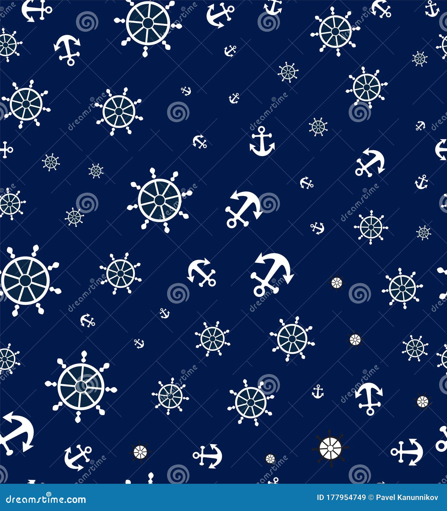 Seamless Maritime Pattern ,Blue Sailing Vessel and Anchor on a White ...