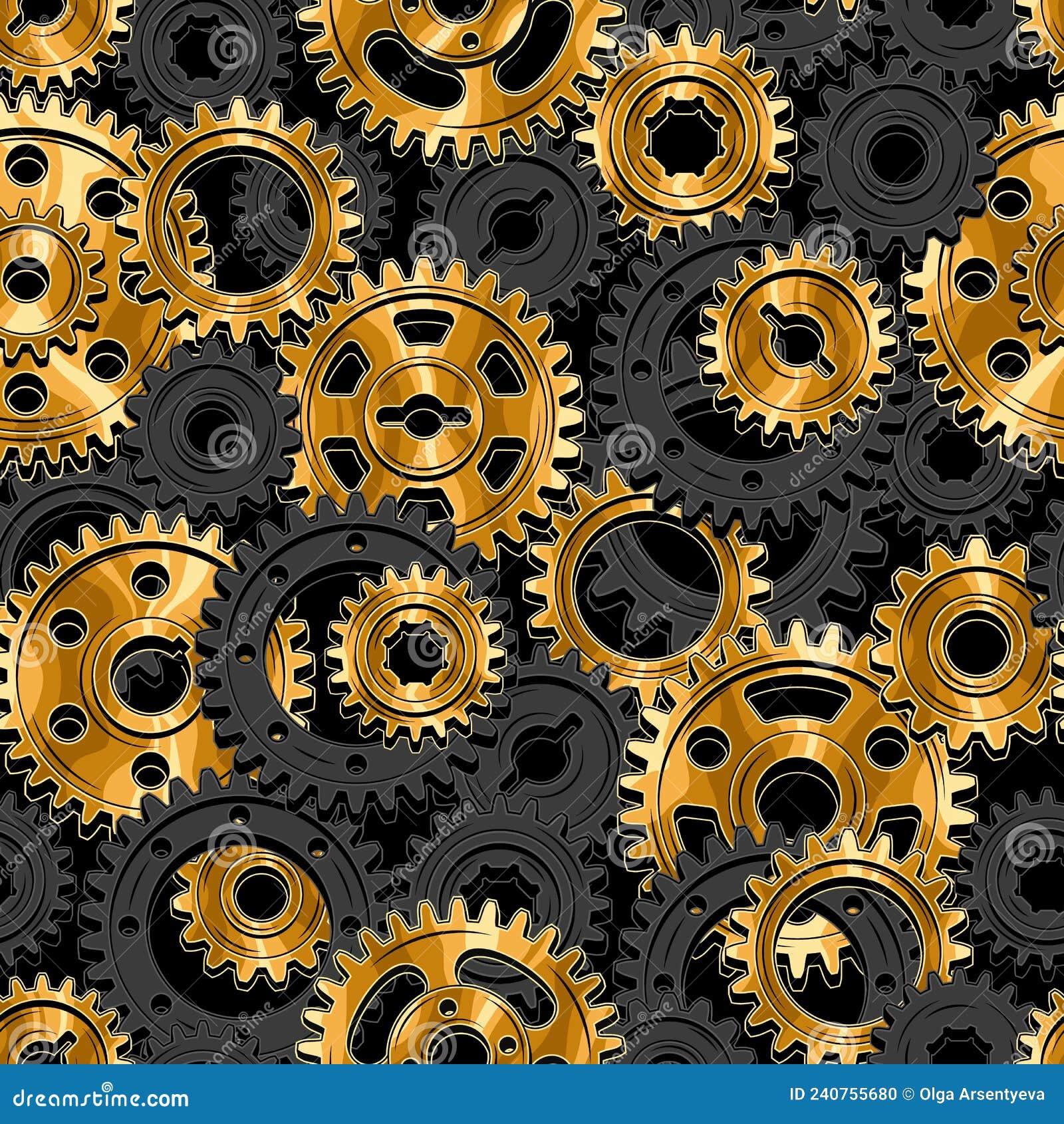 Seamless Mechanical Pattern with Black Cast Iron Gears and Polished ...