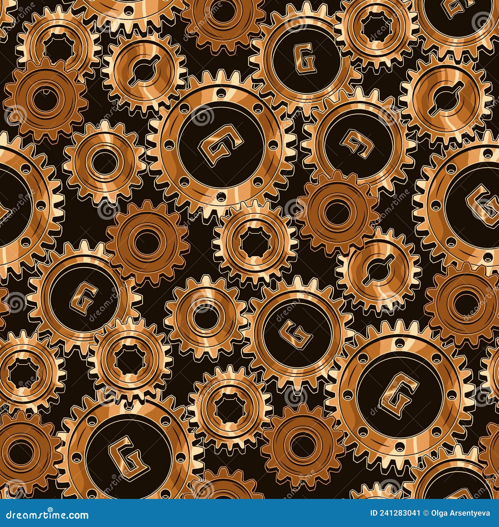 Seamless Mechanical Pattern with Rusty, Polished Bronze Machine Gears ...
