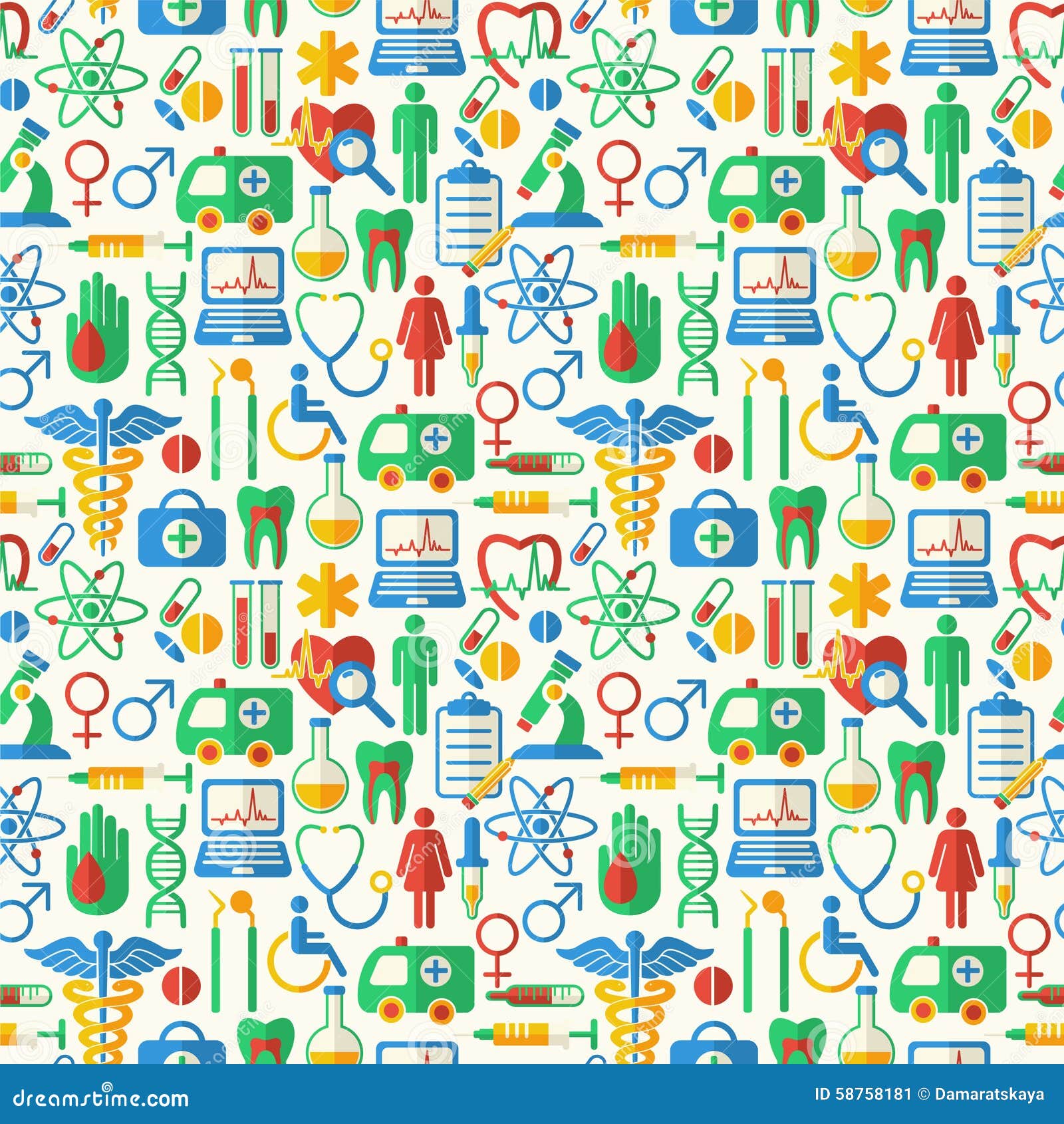 Seamless Medical Background With Line Style Blue Icons On White ...