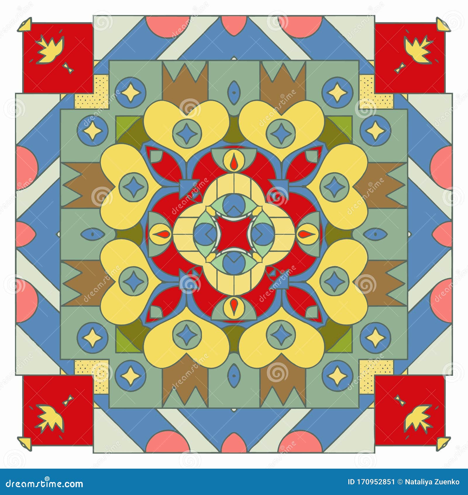 Seamless Medieval Abstract Color Woven Symmetrical Square Pattern Stock ...