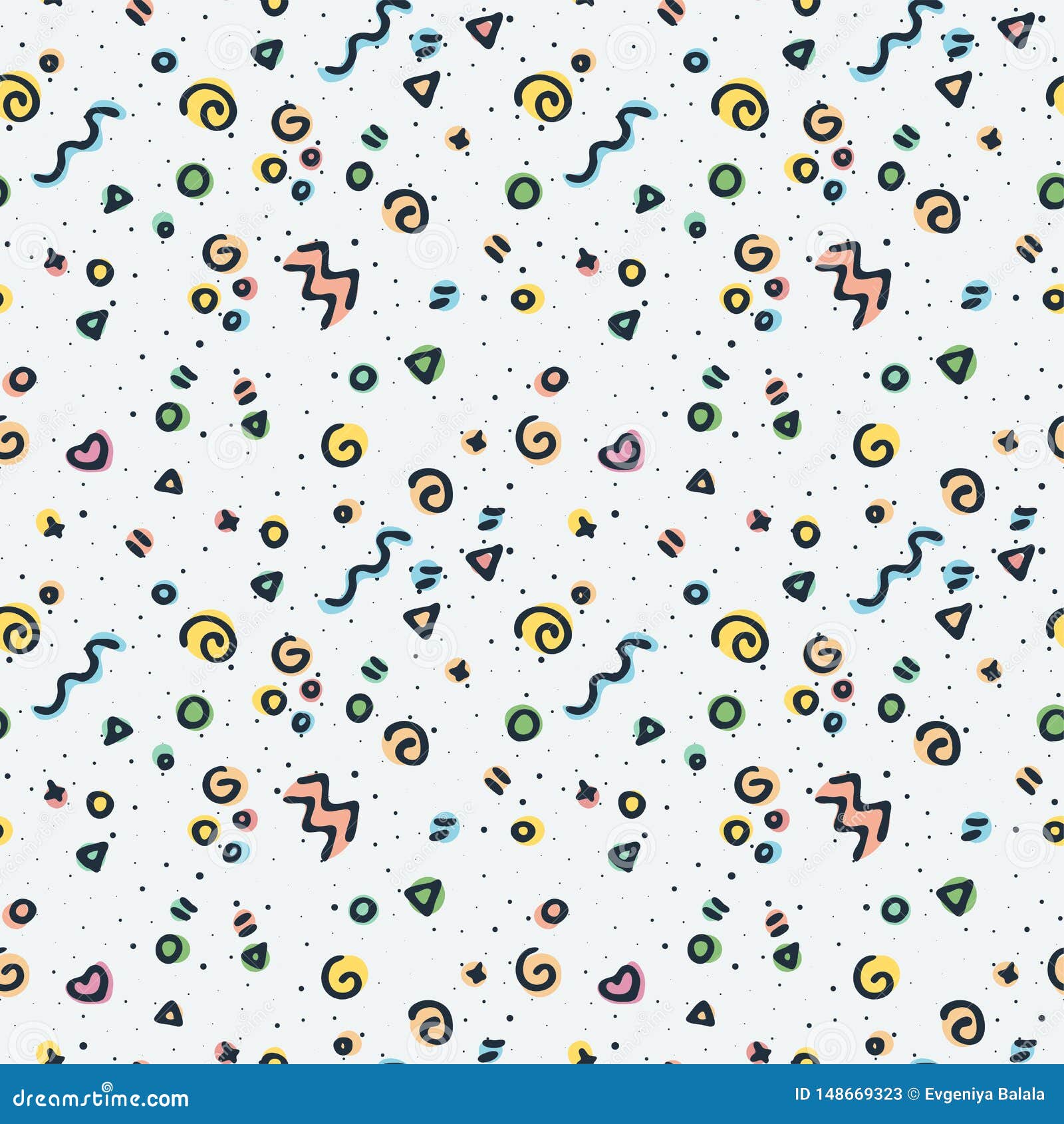 Seamless Memphis Doodle Pattern with Cute Elements Stock Vector ...