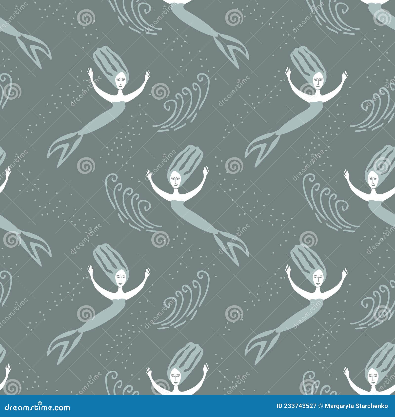 Seamless Mermaids Pattern Cartoon Vector | CartoonDealer.com #233743527