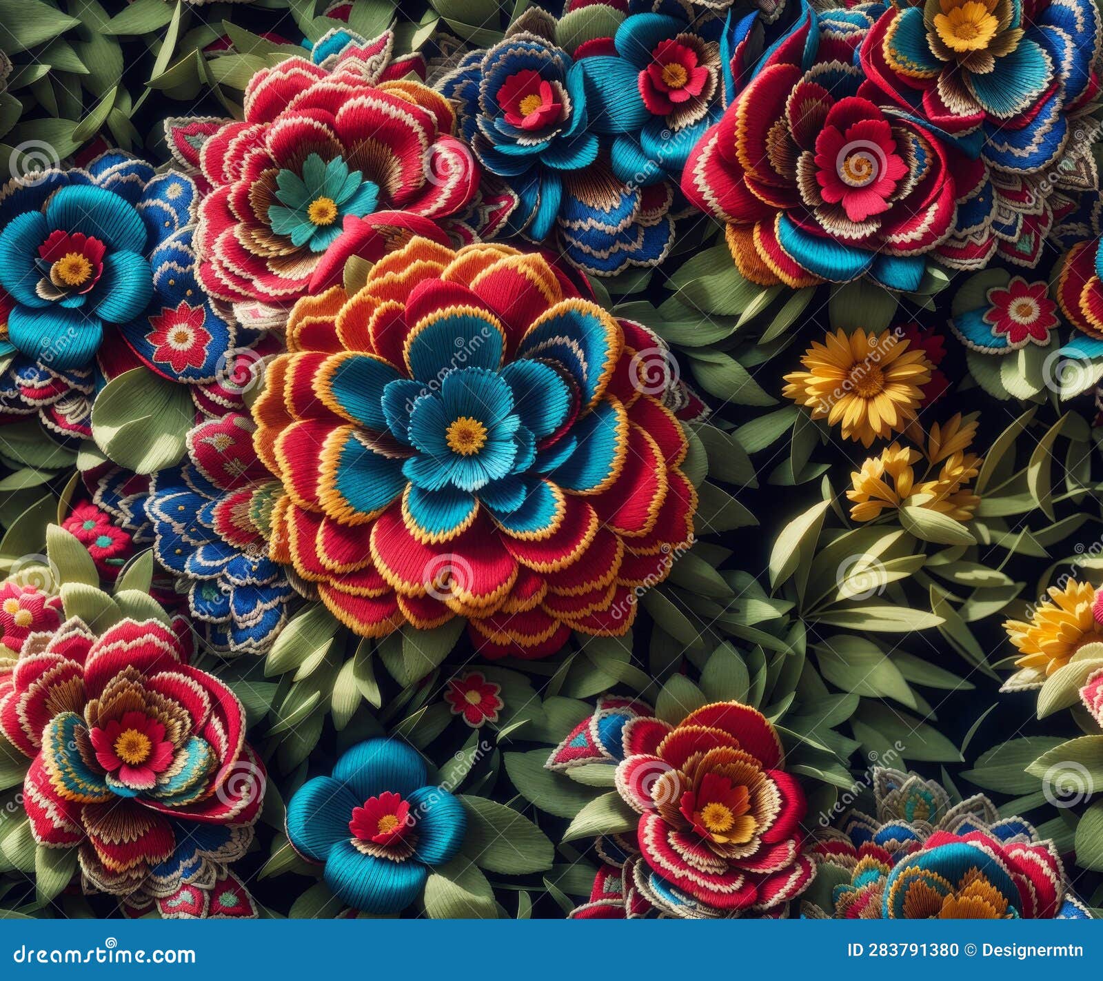 Seamless Mexican Embroidery Flowers Hyper Realistic Pattern Stock ...