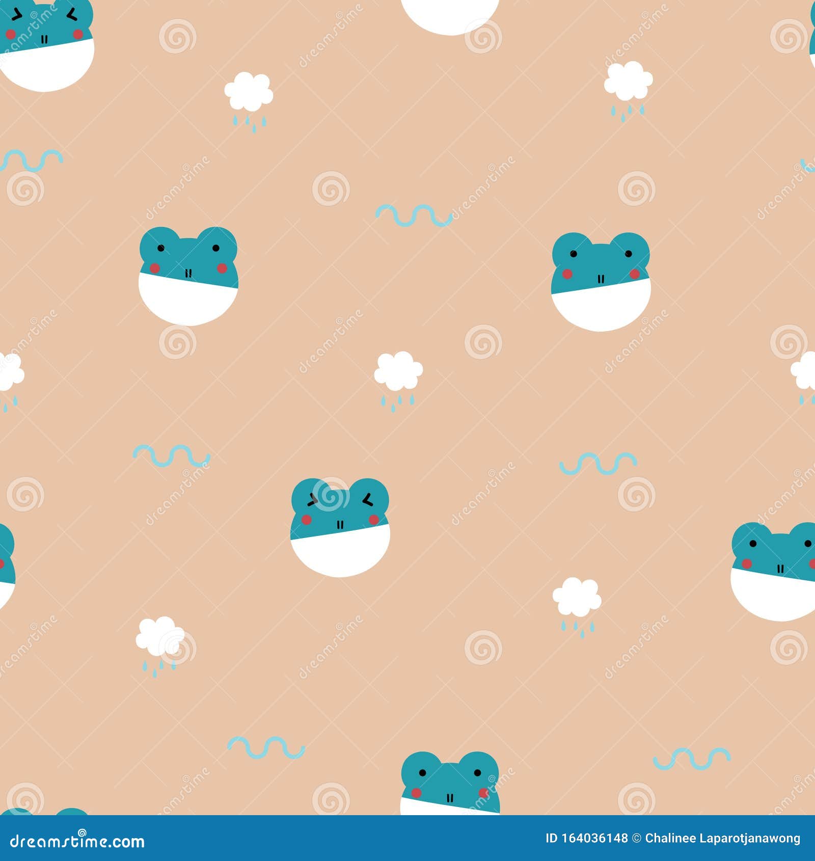Seamless Minimal Cute And Lovely, Pastel Frog With Cloud And Rain Drop ...