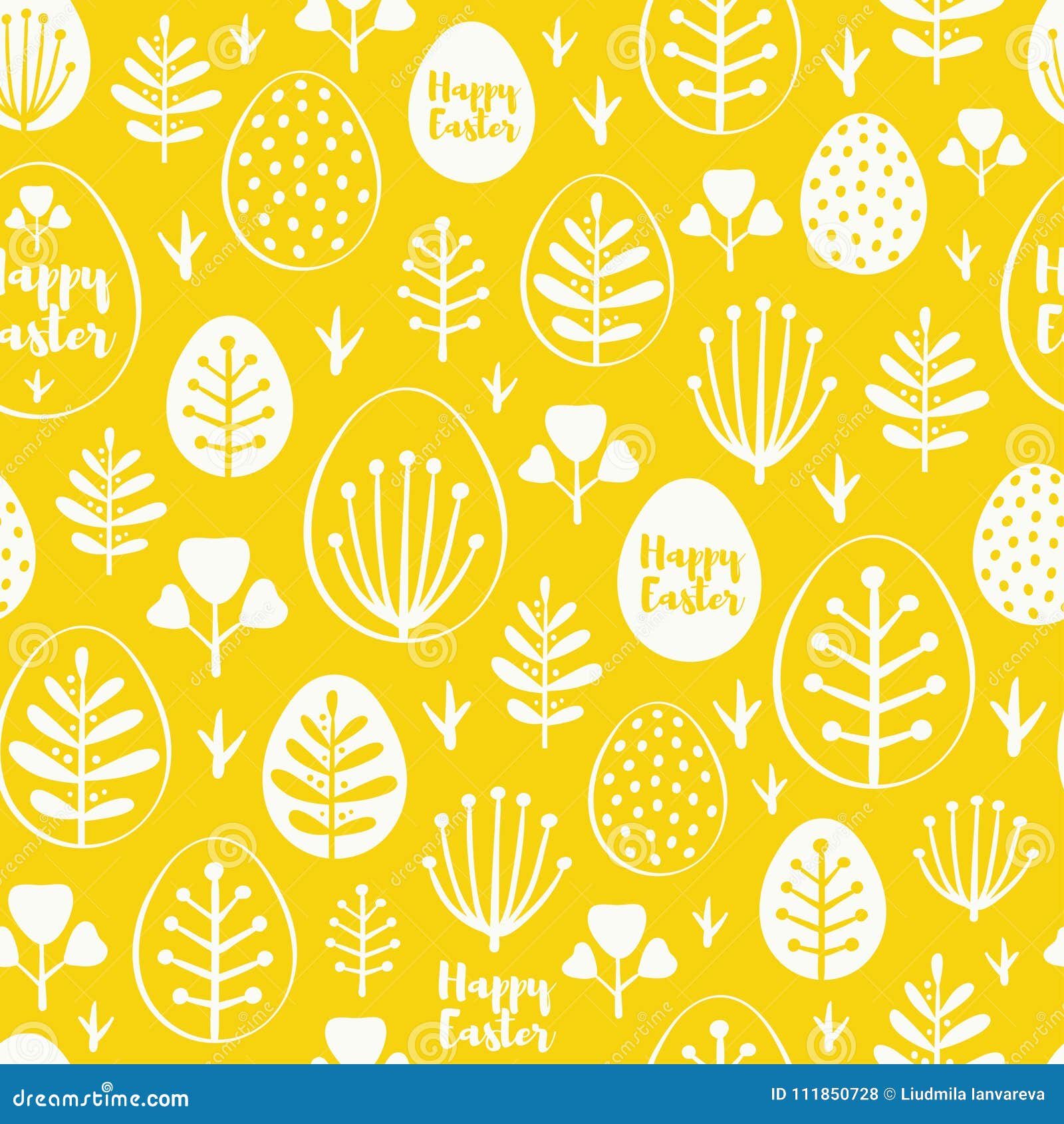 Seamless Minimal Easter Pattern with Eggs and Spring Leafs. Stock ...