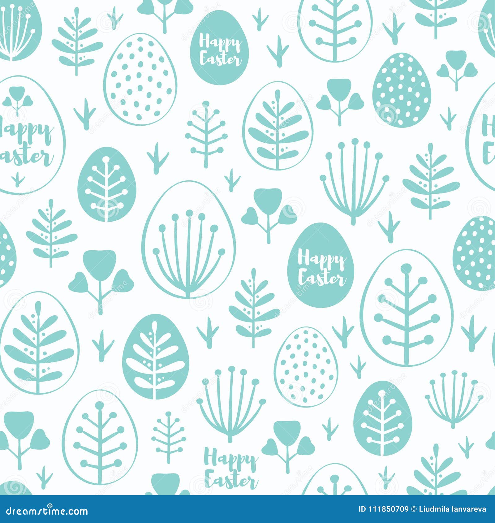 Seamless Minimal Easter Pattern with Eggs and Spring Leafs. Stock ...