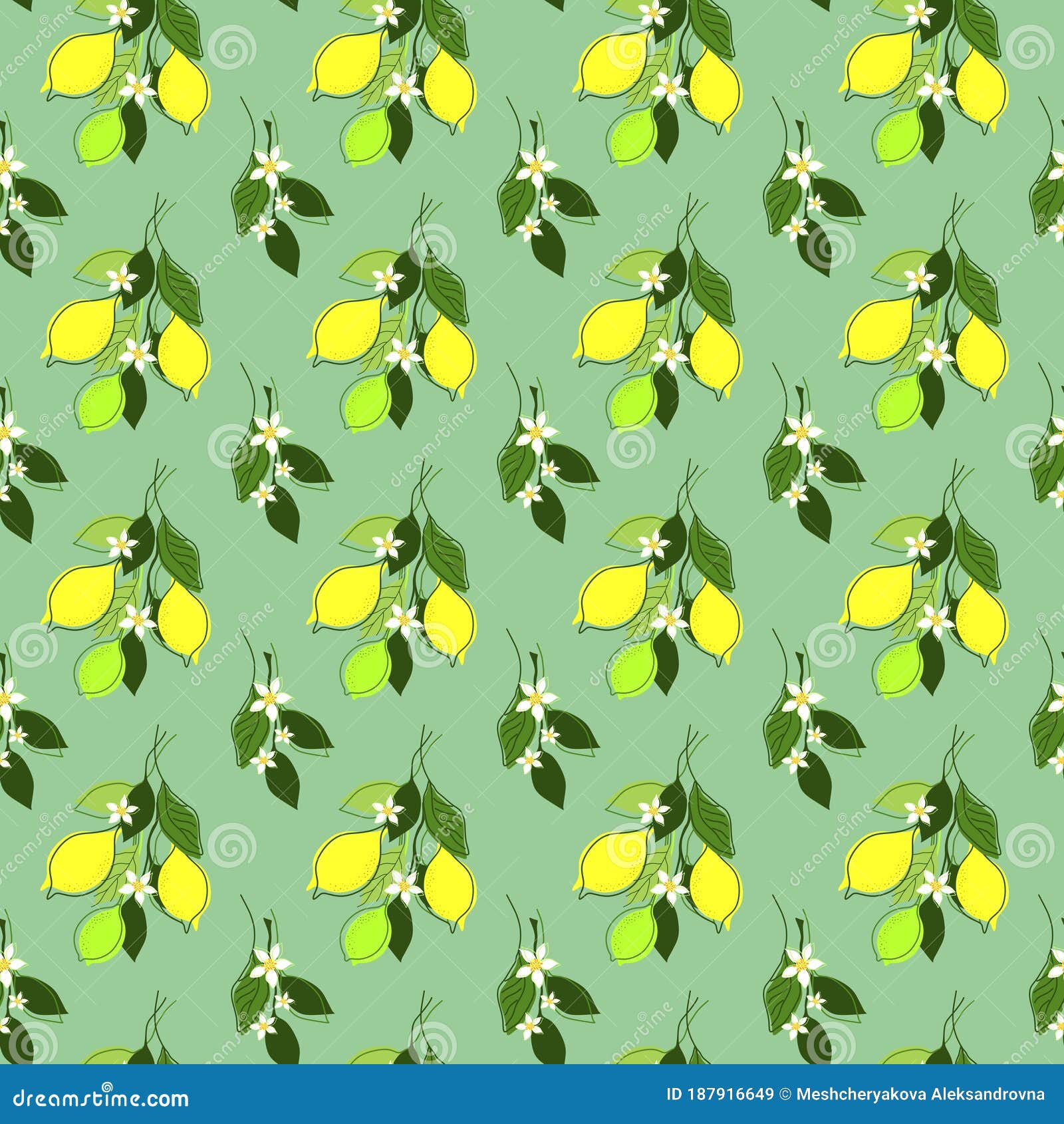 SEAMLESS MINT BACKGROUND with LEMON BRANCHES Stock Vector ...