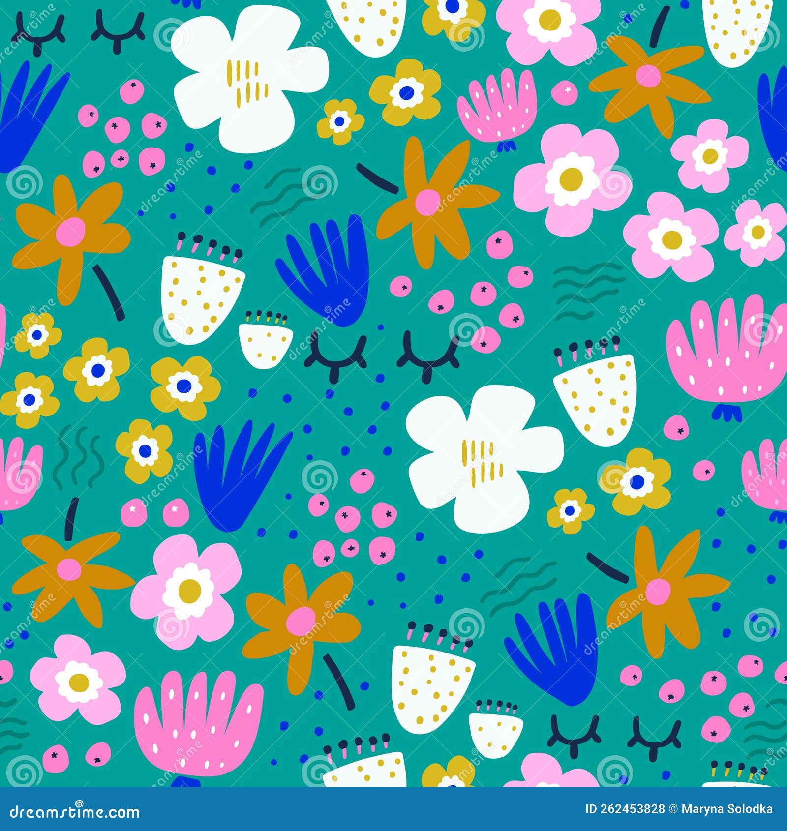 Seamless Modern Floral Pattern with Lashes. Creative Flower Abstract ...