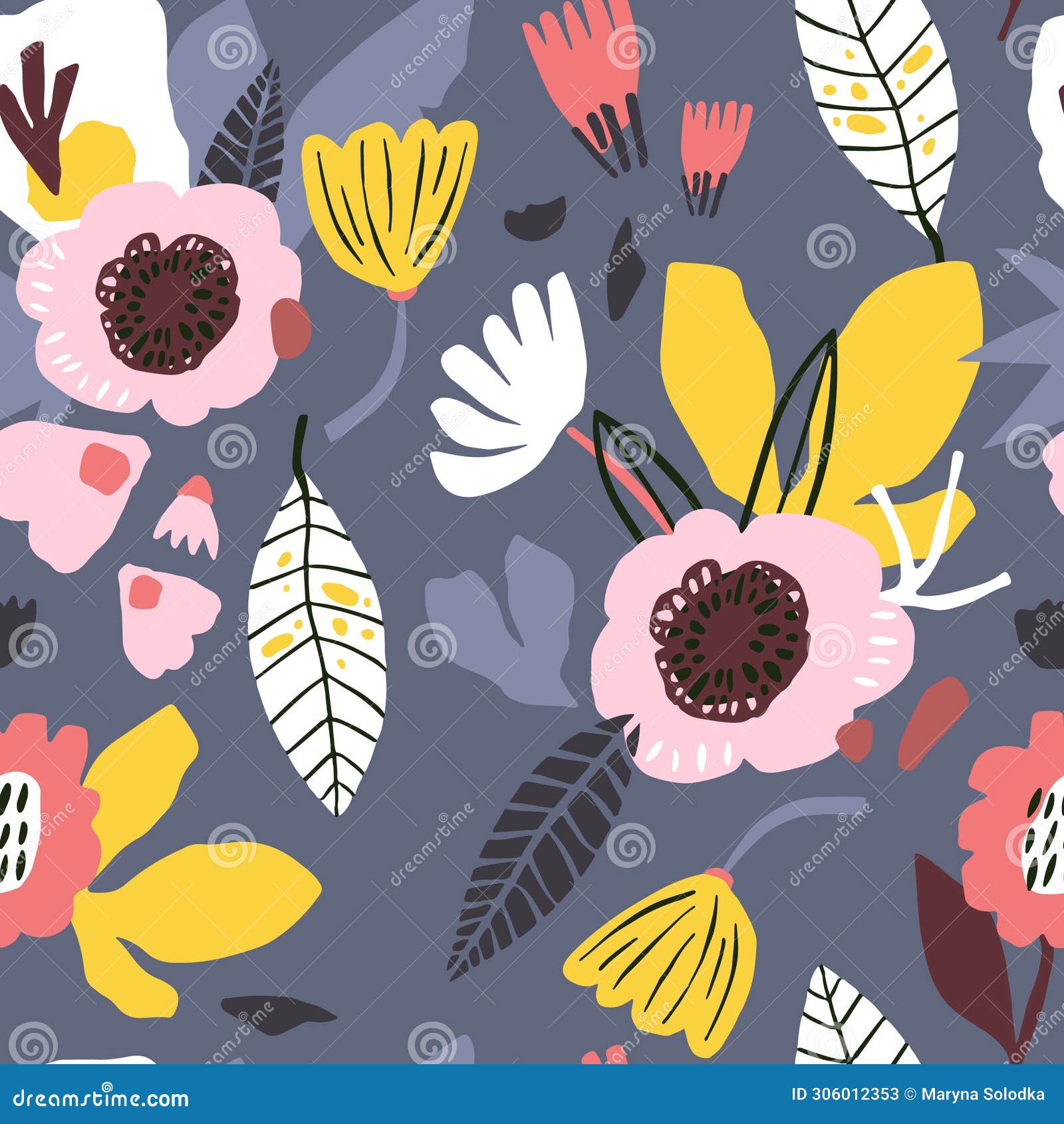 Seamless Modern Floral Pattern With Modern Flowers Leaves Creative