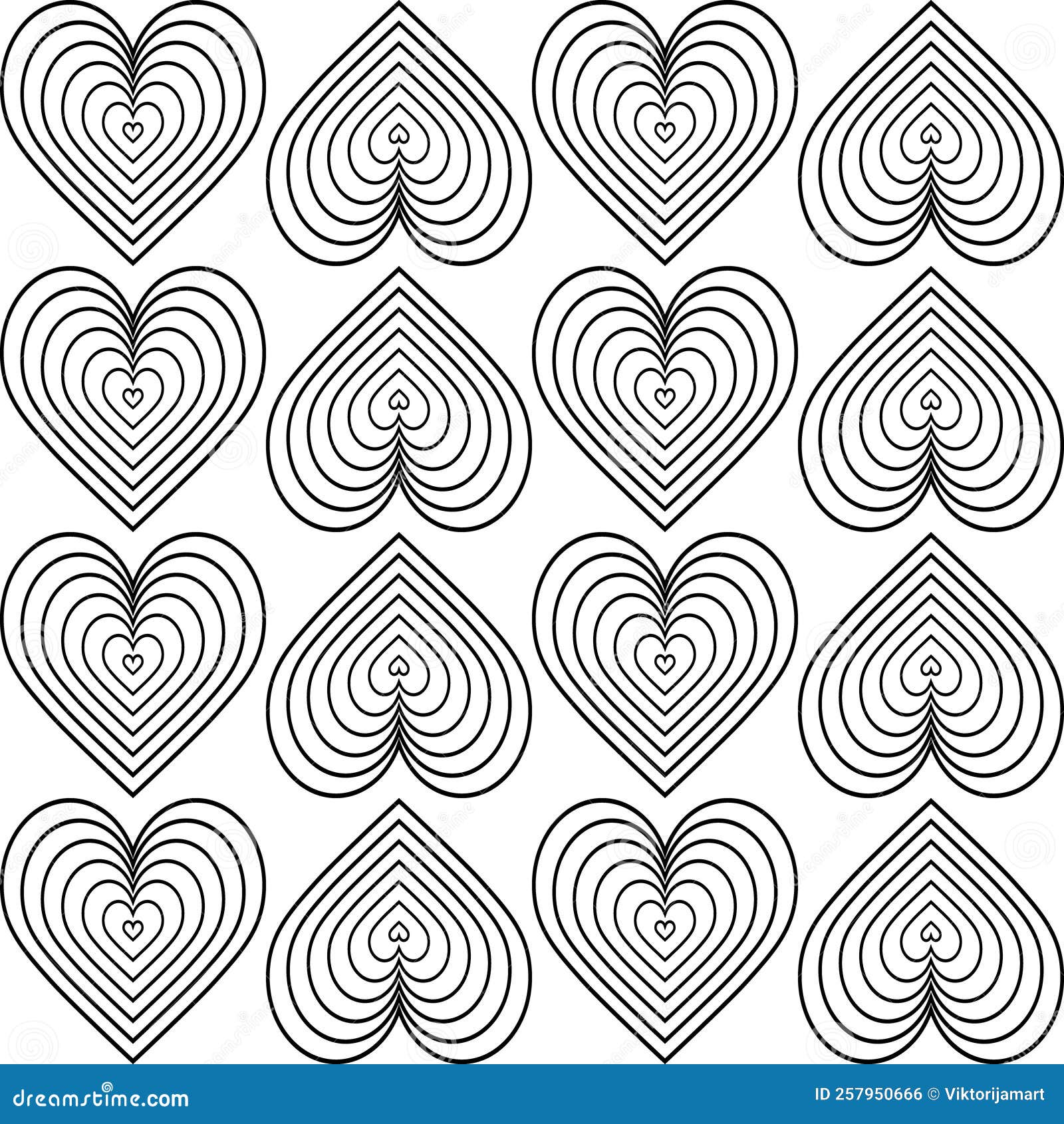Seamless Modern Pattern. Line Art Vector. Isolated Black Heart-shaped ...