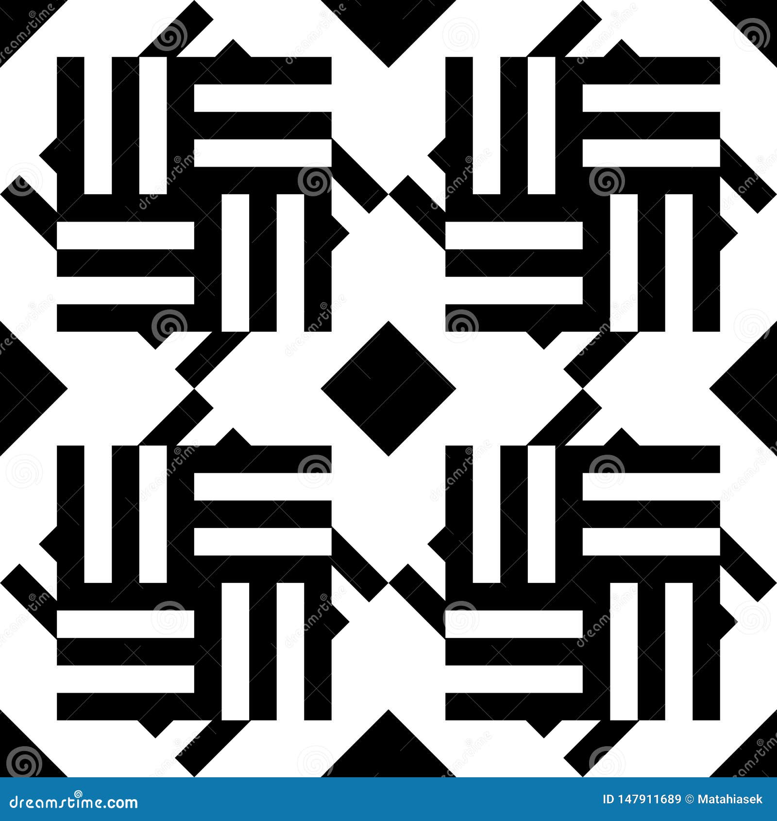 Seamless Monochromatic Textured with Black and White Geometric Elements ...