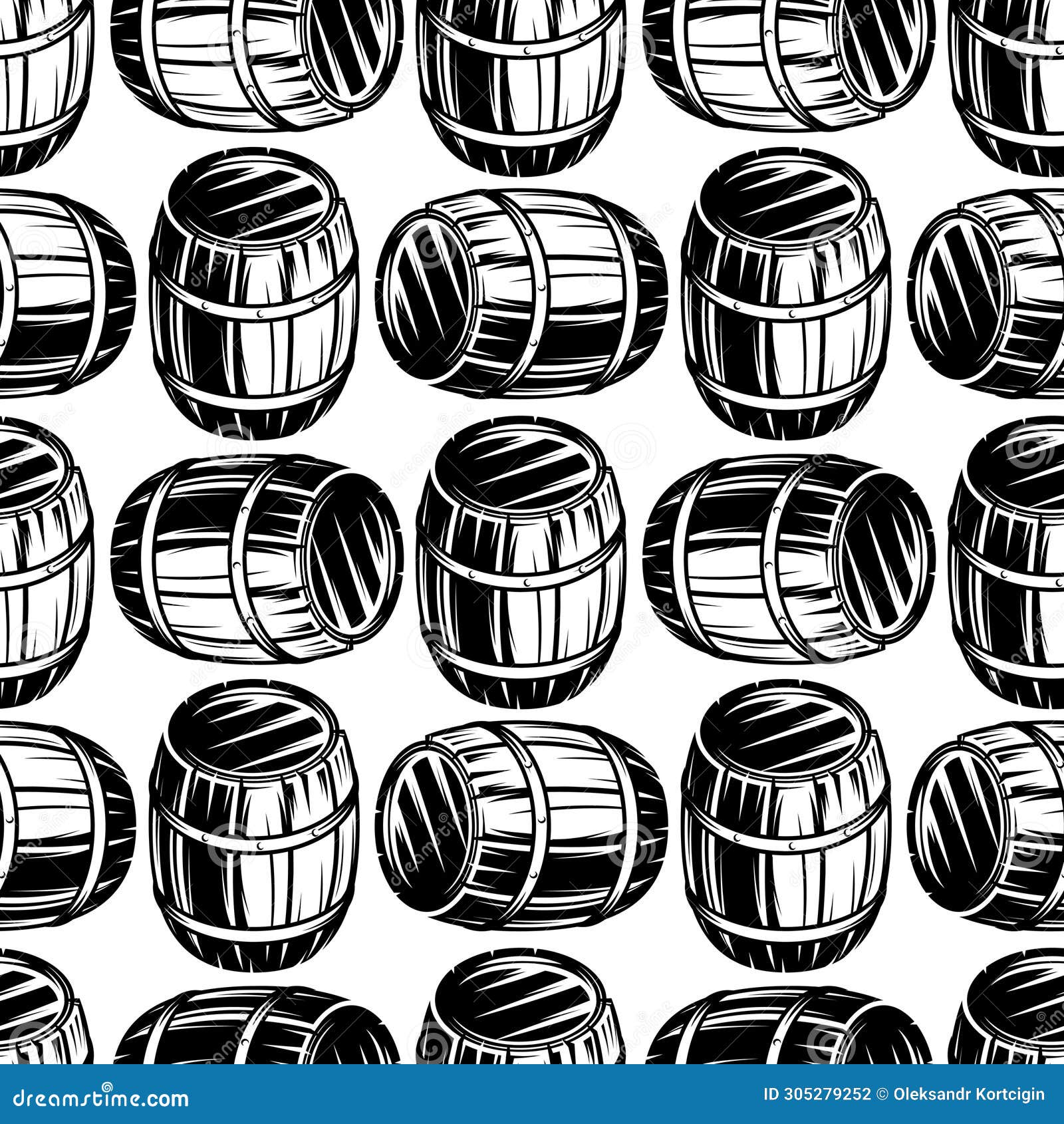 Seamless Monochrome Background with Wooden Barrels for Drinks. Template ...