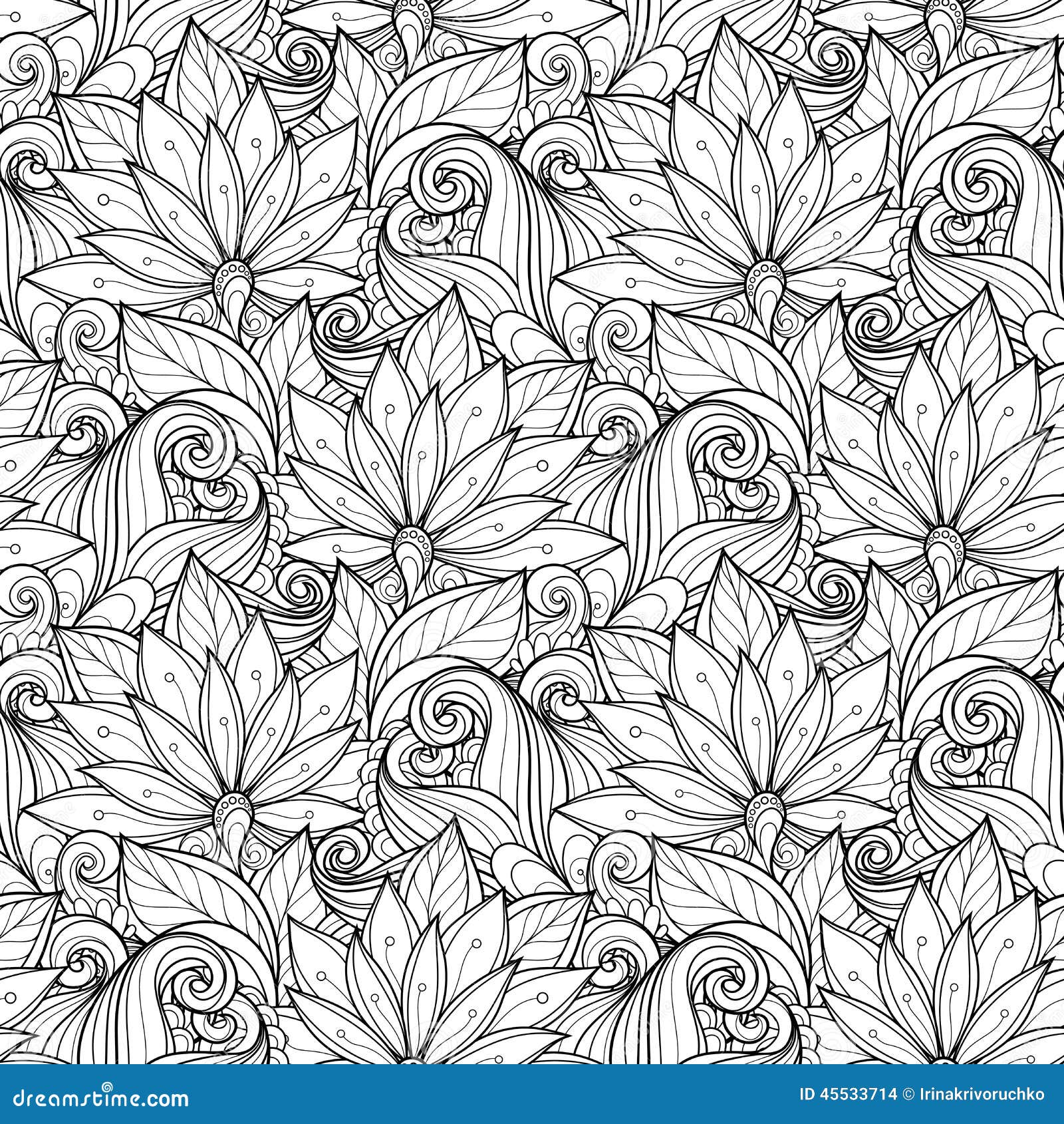 Seamless Monochrome Floral Pattern Vector Stock Vector Illustration
