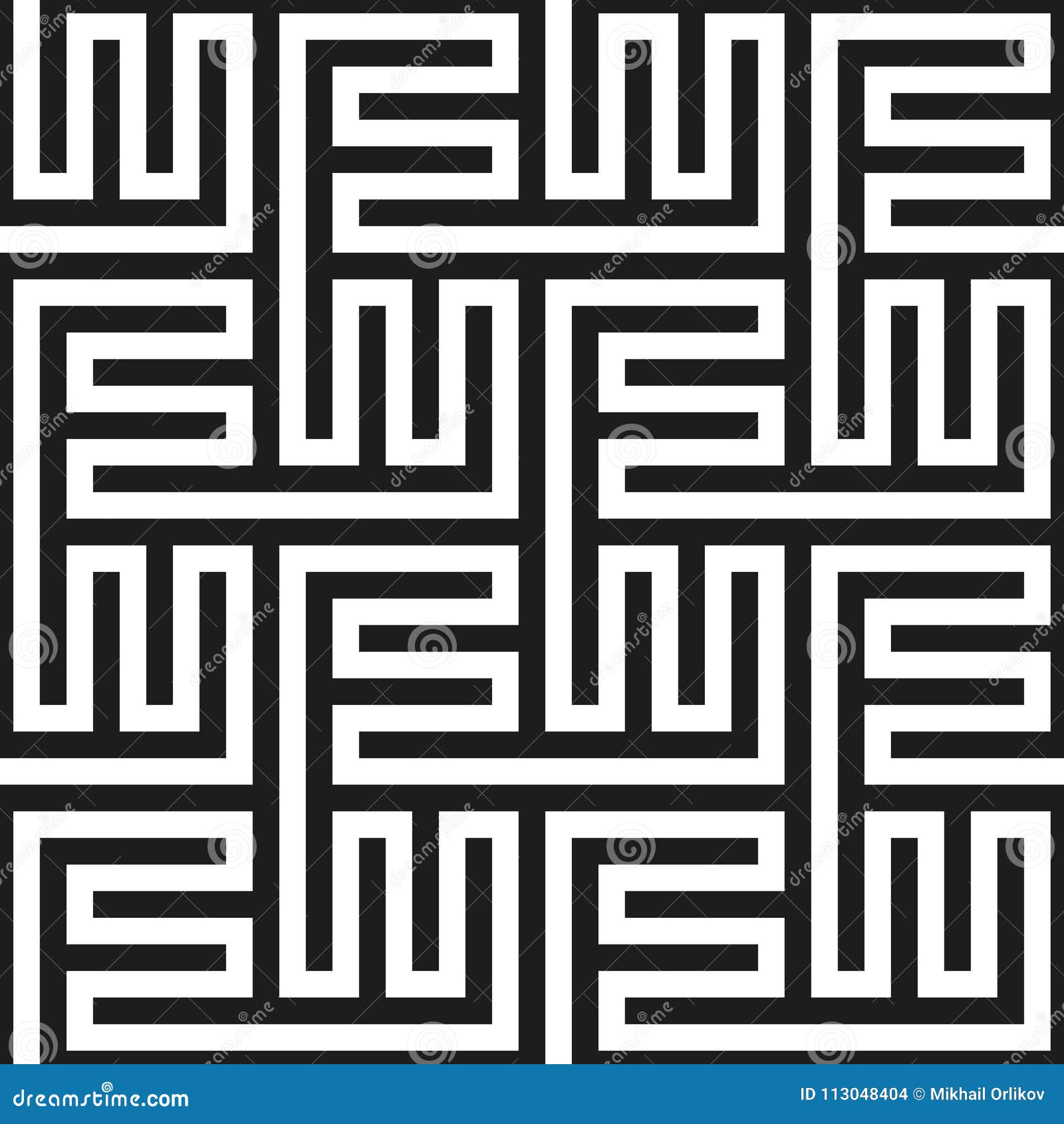 Seamless Labyrinth Print. Vector Monochrome Illustration. Original ...