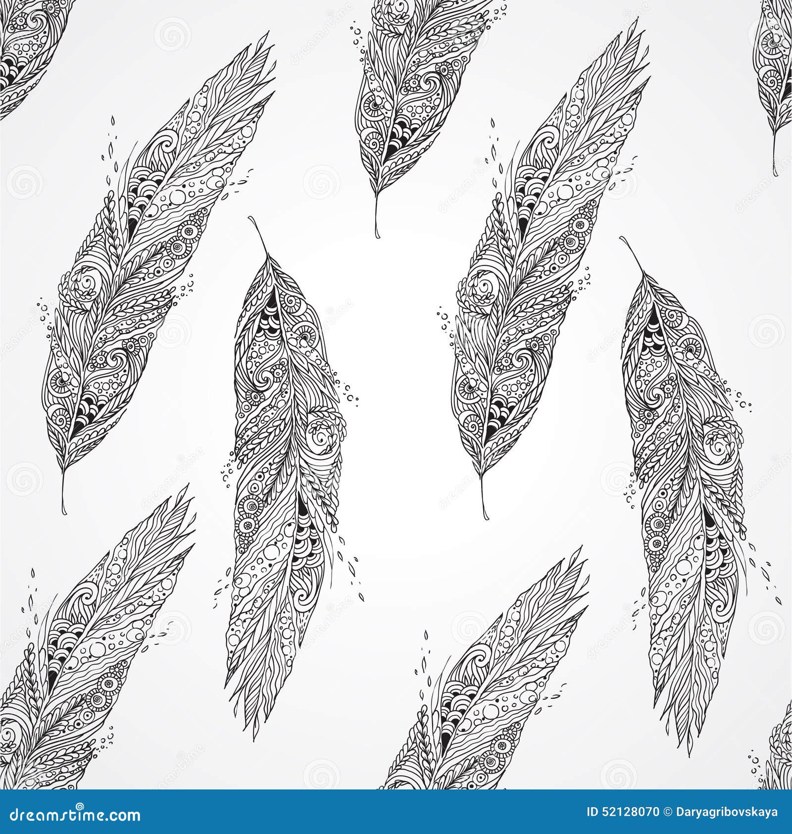 Seamless Monochrome Pattern with Feathers Stock Vector - Illustration ...