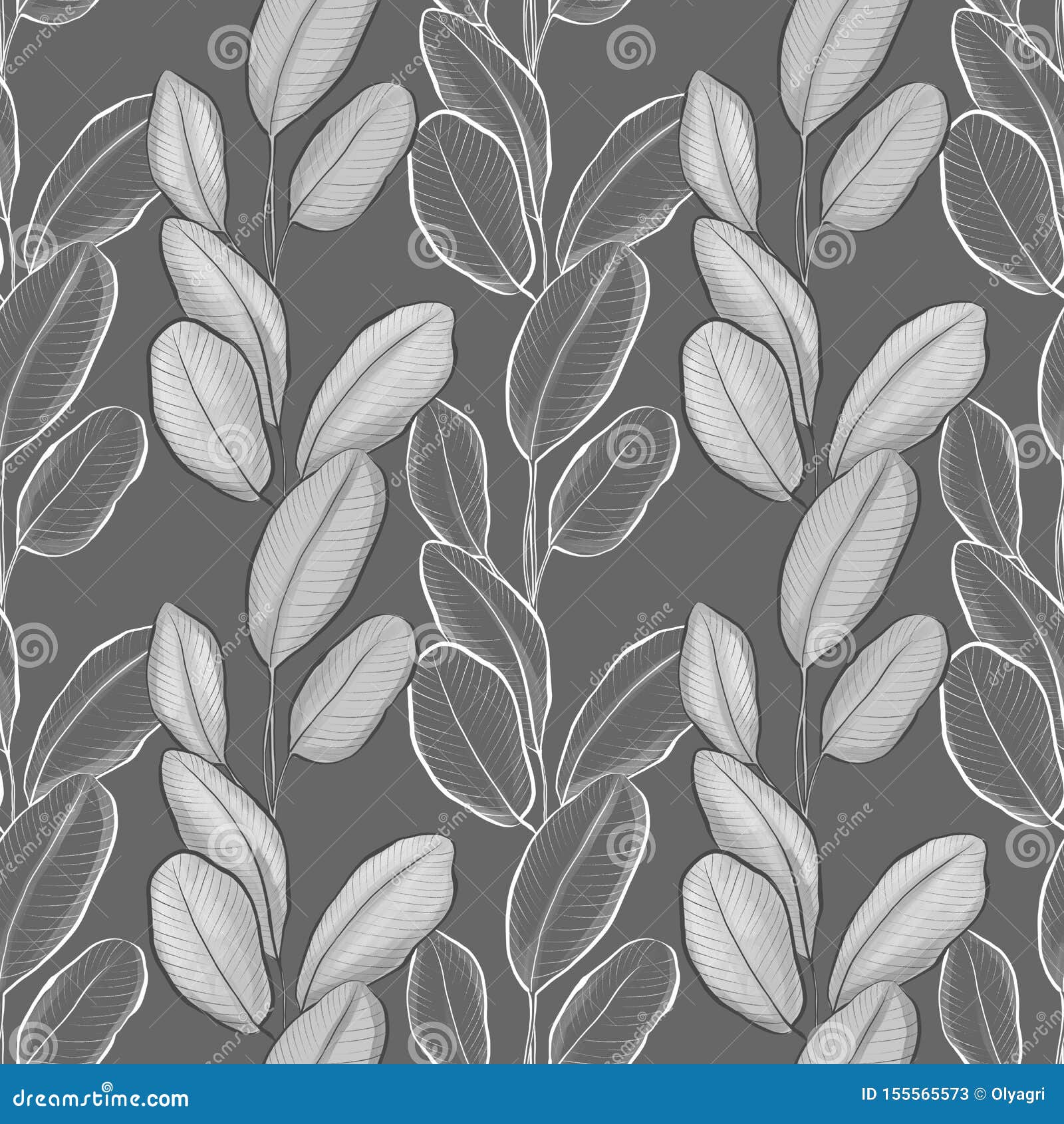 Seamless Monochrome Pattern with Leaves Stock Illustration ...