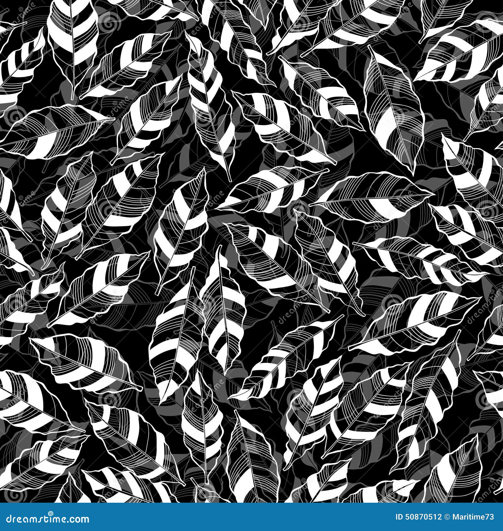 Seamless Monochrome Pattern with Striped Abstract Leaves. Stock ...