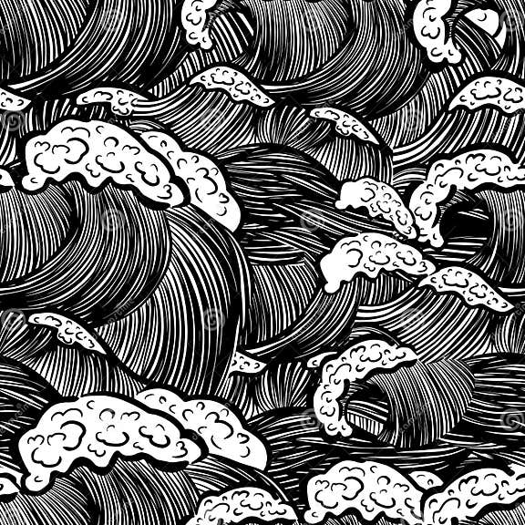 Seamless Monochrome Pattern with Waves. Design for Backdrops with Sea ...