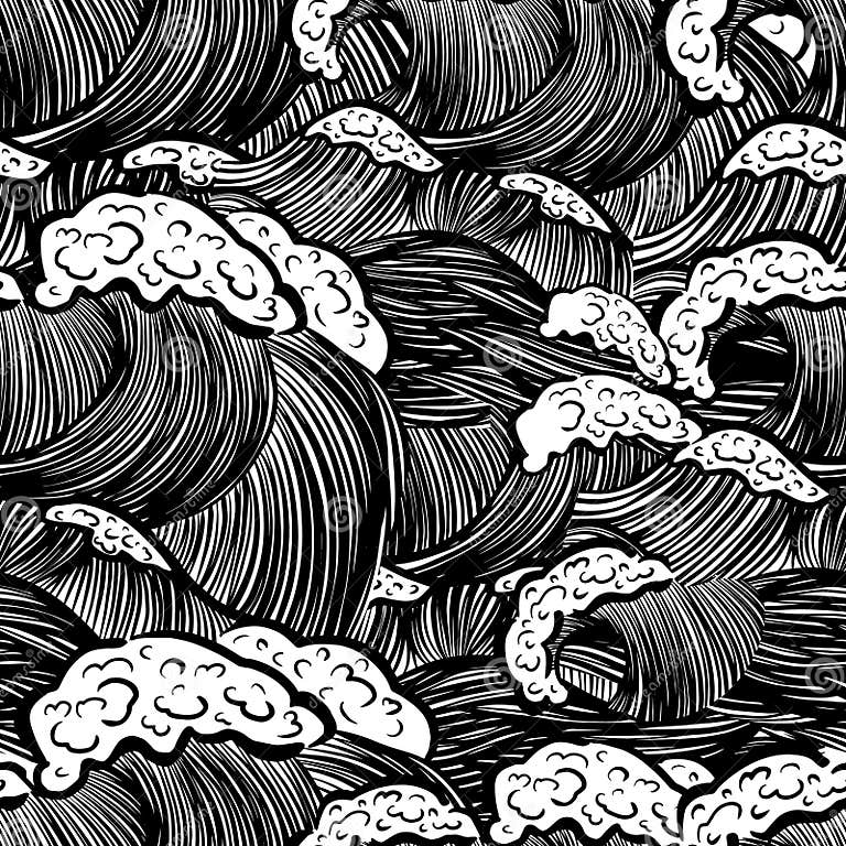 Seamless Monochrome Pattern with Waves. Design for Backdrops with Sea ...