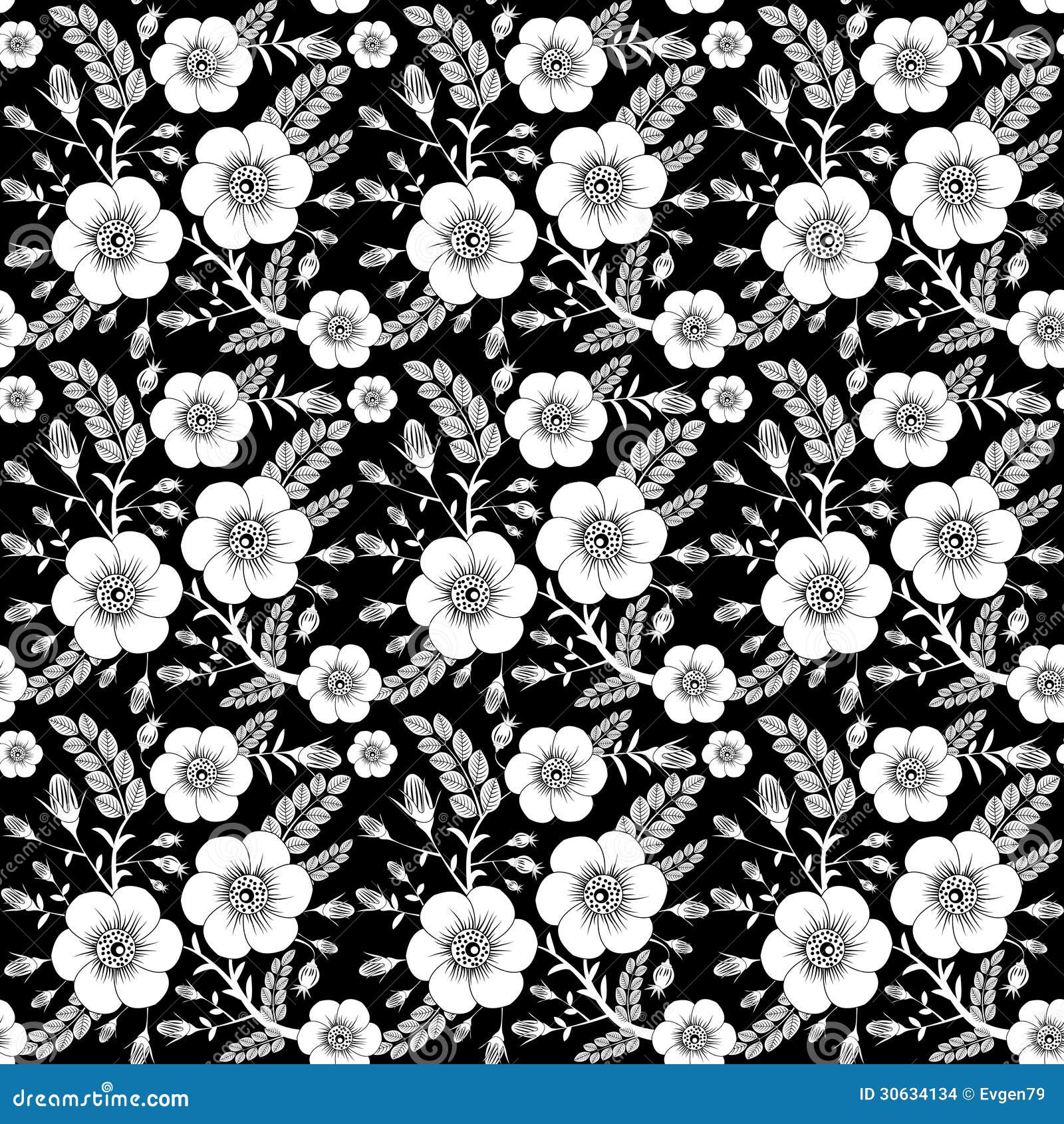 Seamless Monochrome Pattern with Wild Rose Stock Vector - Illustration ...