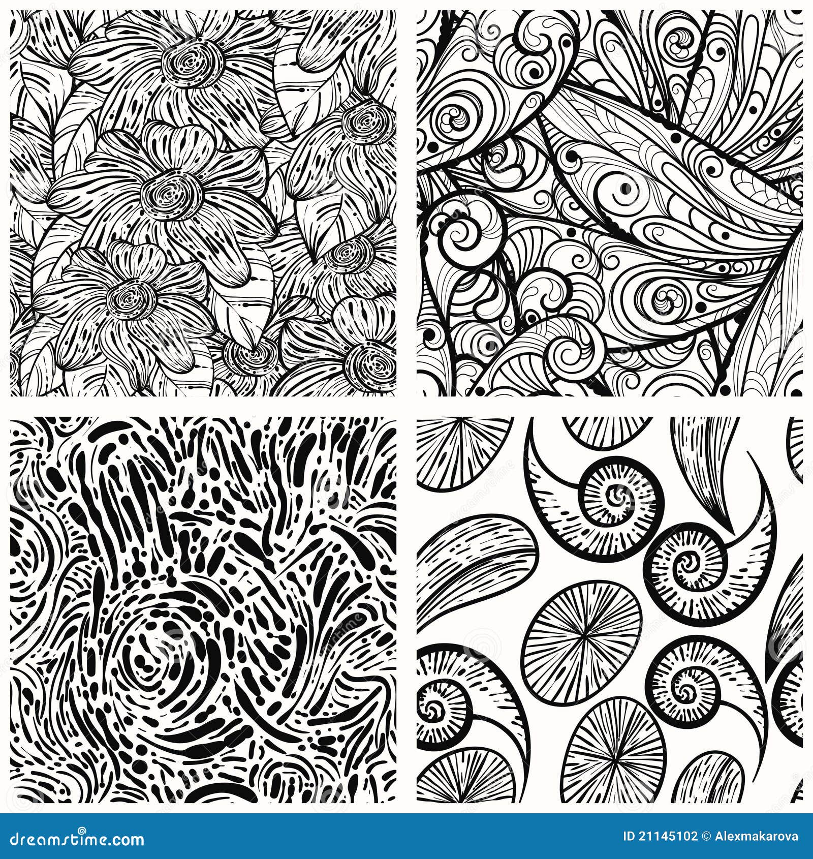 Seamless Monochrome Patterns Stock Vector - Illustration of ornate ...