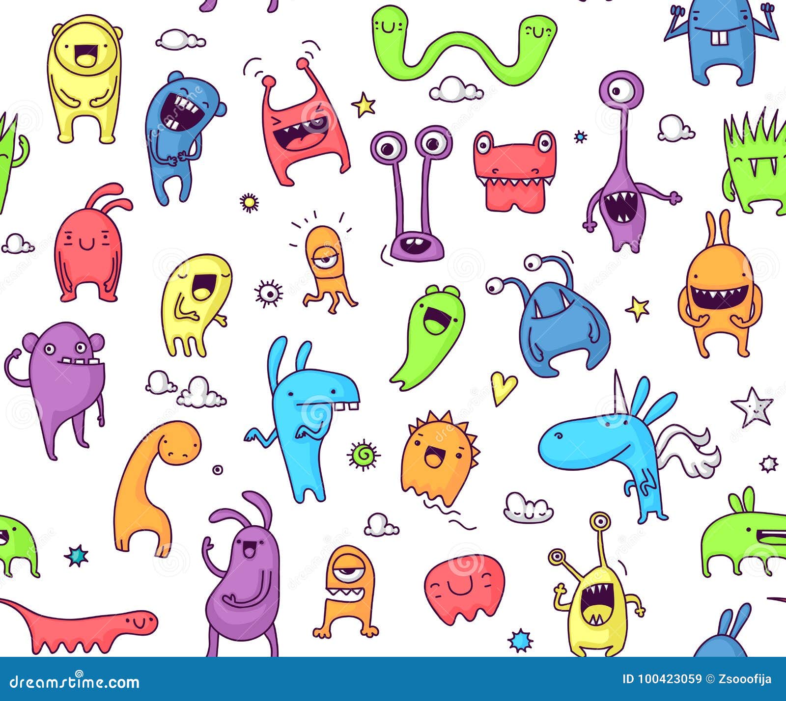 Seamless monster pattern stock vector. Illustration of childish - 100423059