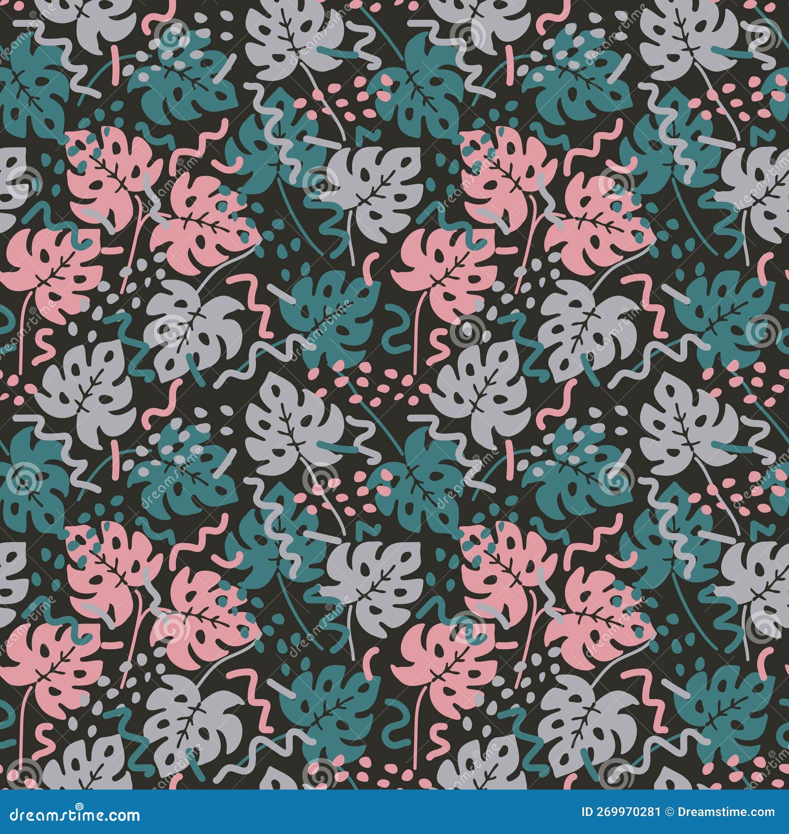 Seamless Monstera Palm Leaves Silhouettes Pattern Royalty-Free Cartoon ...