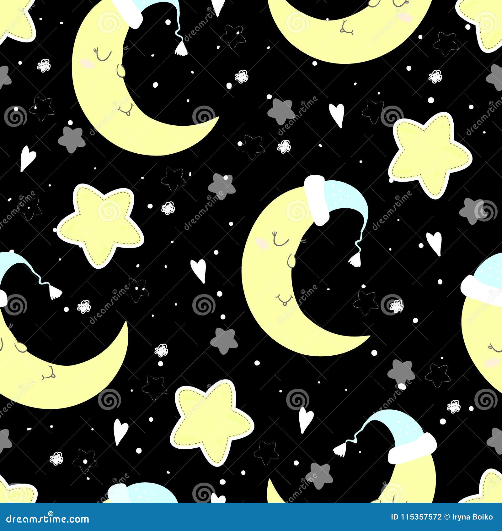 Seamless Moon and Stars Pattern Vector Illustration Stock Vector ...
