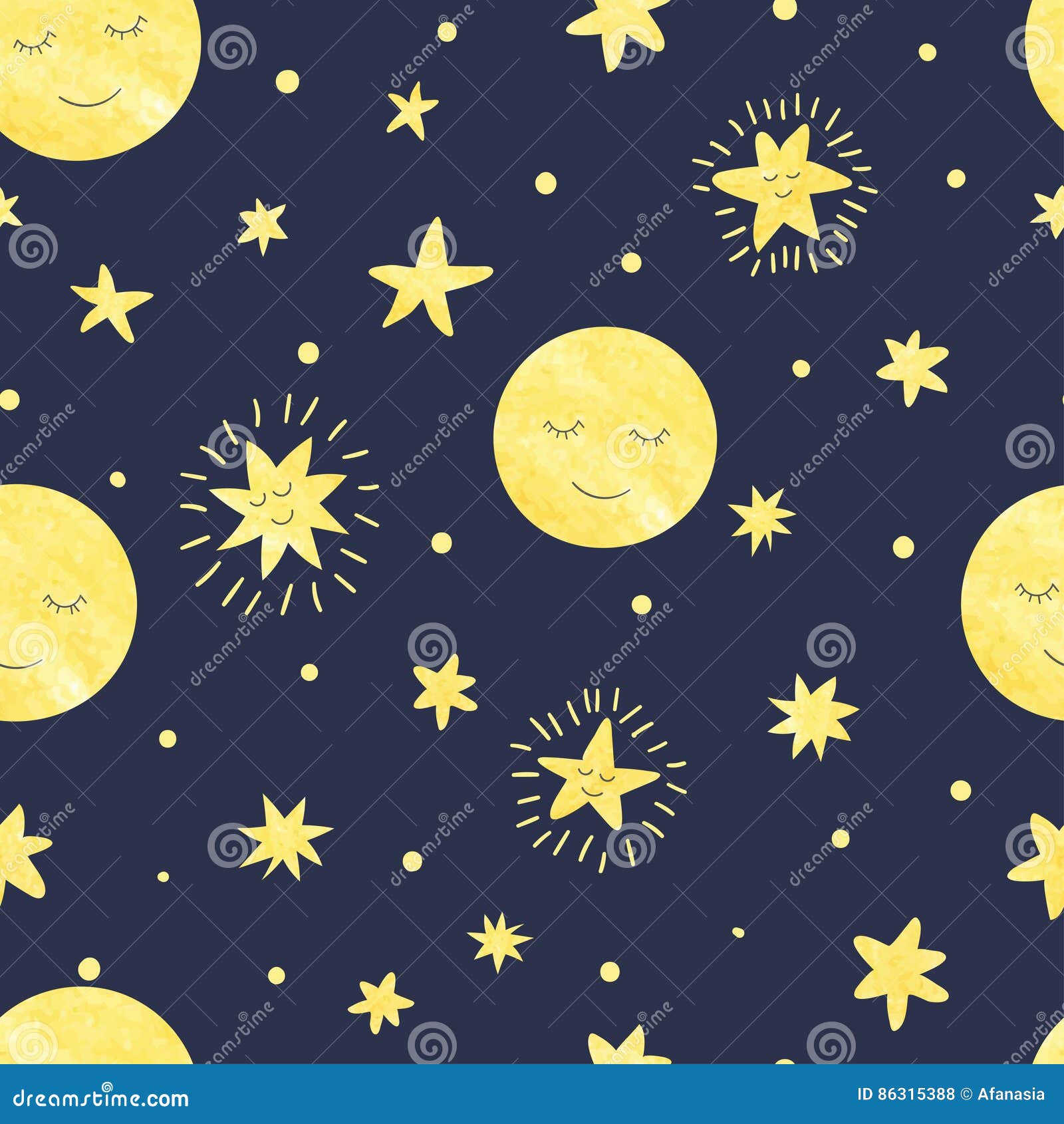 Seamless Moon and Stars Pattern Stock Vector - Illustration of stars ...