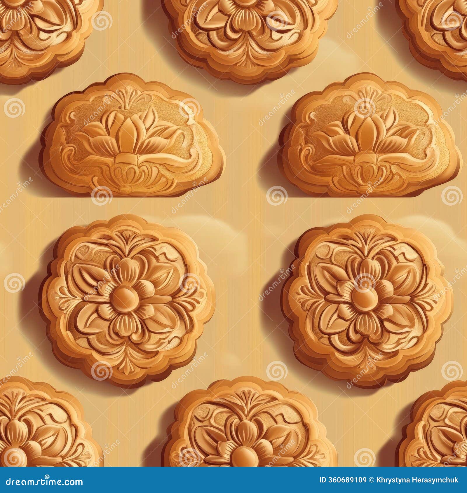 A Seamless Mooncake Pattern with Traditional Embossed Designs and Lotus ...