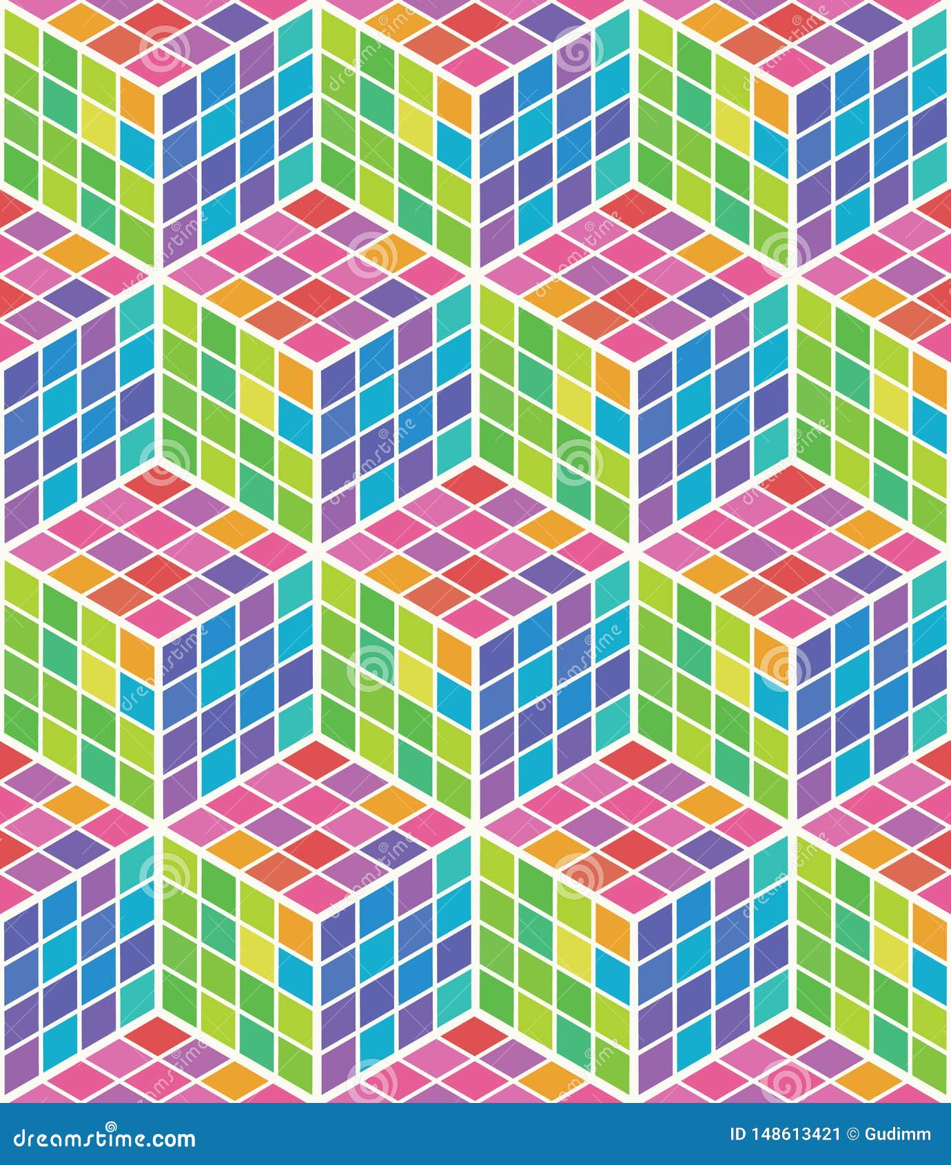 Seamless Mosaic Cube Pattern, Multicolor Cube Design Stock Vector ...