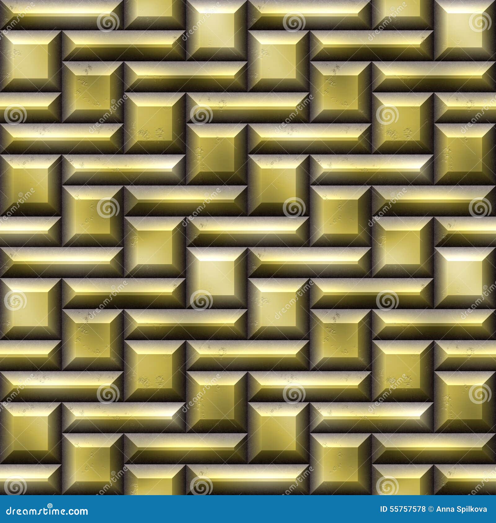Seamless Mosaic Pattern of Gold Squares and Beveled Rectangles Stock ...
