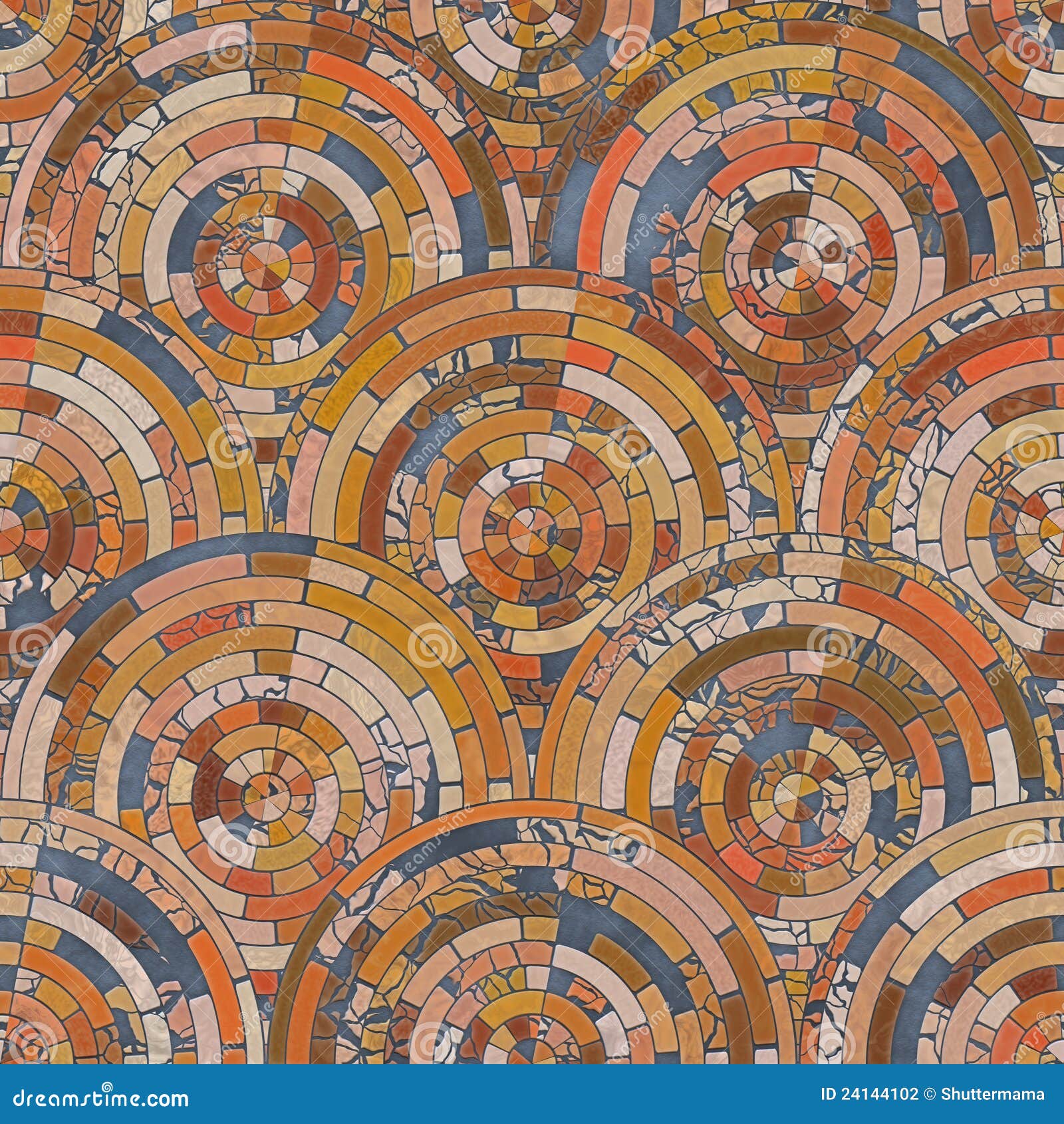 Seamless Mosaic Radial Orange and Blue Background Stock Illustration ...