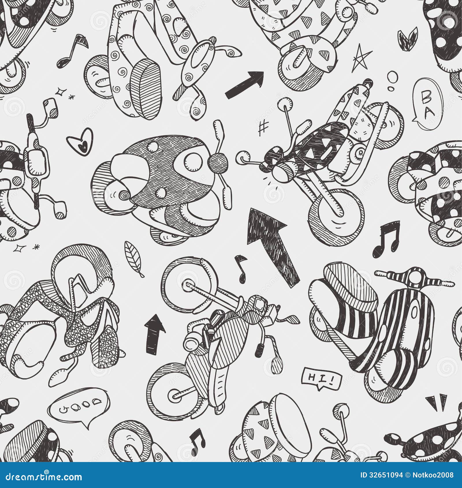 Seamless Motorcycle Pattern Stock Vector - Illustration of recreational ...