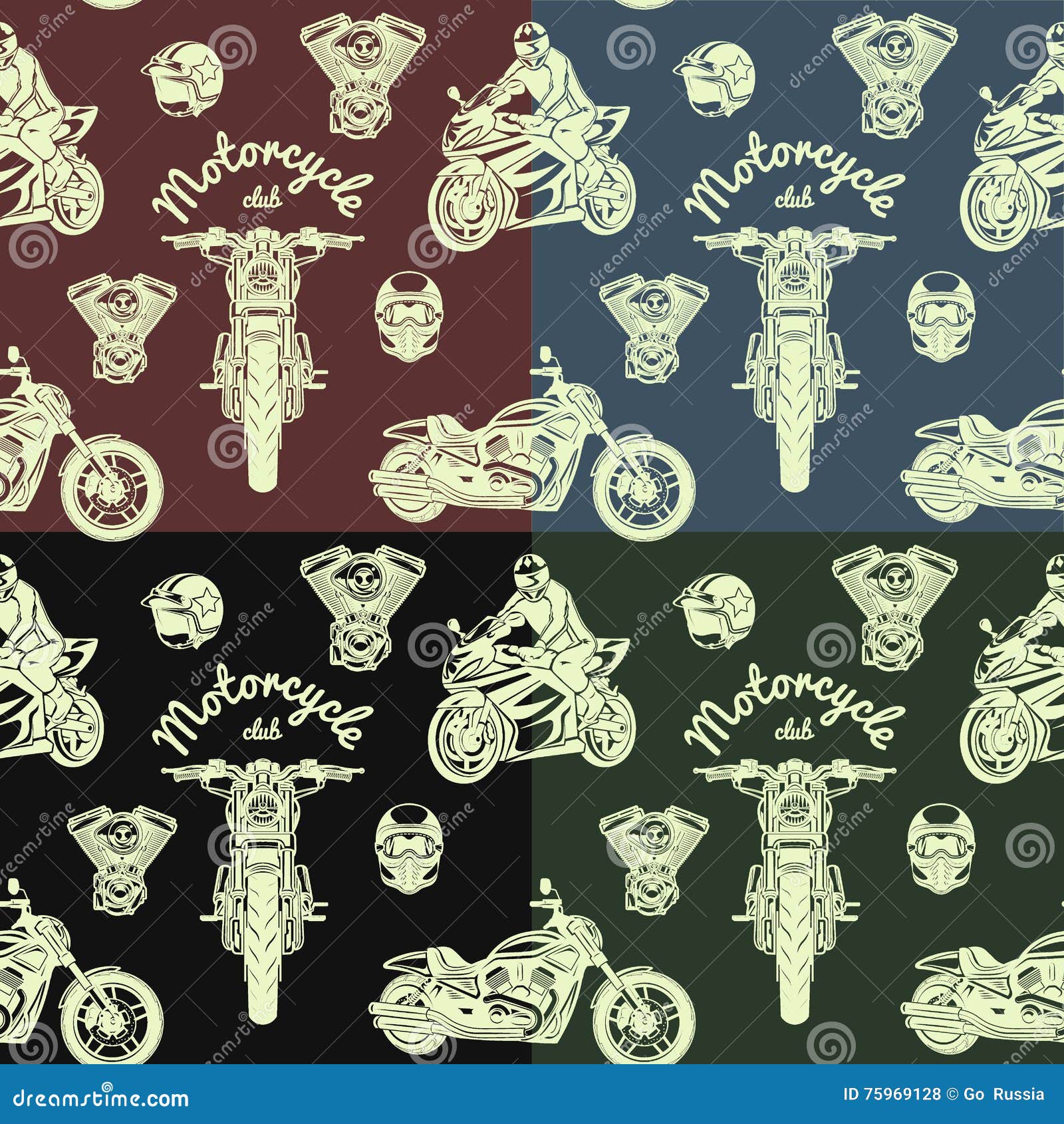 Seamless Motorcycle Pattern Cartoon Vector | CartoonDealer.com #18735683