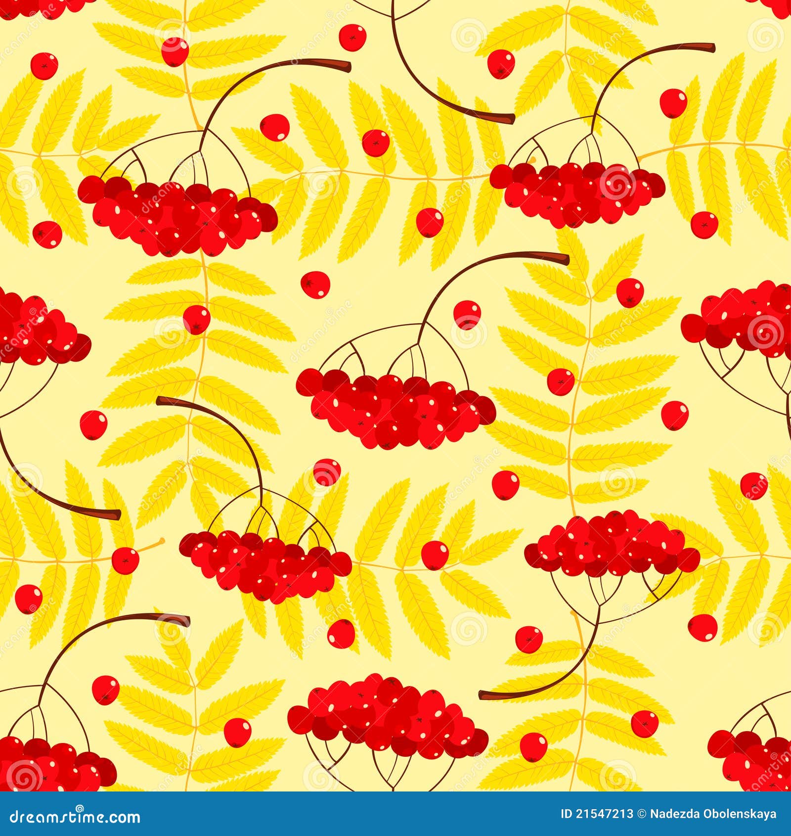 Seamless Mountain Ash Pattern Yellow. Stock Vector - Illustration of ...