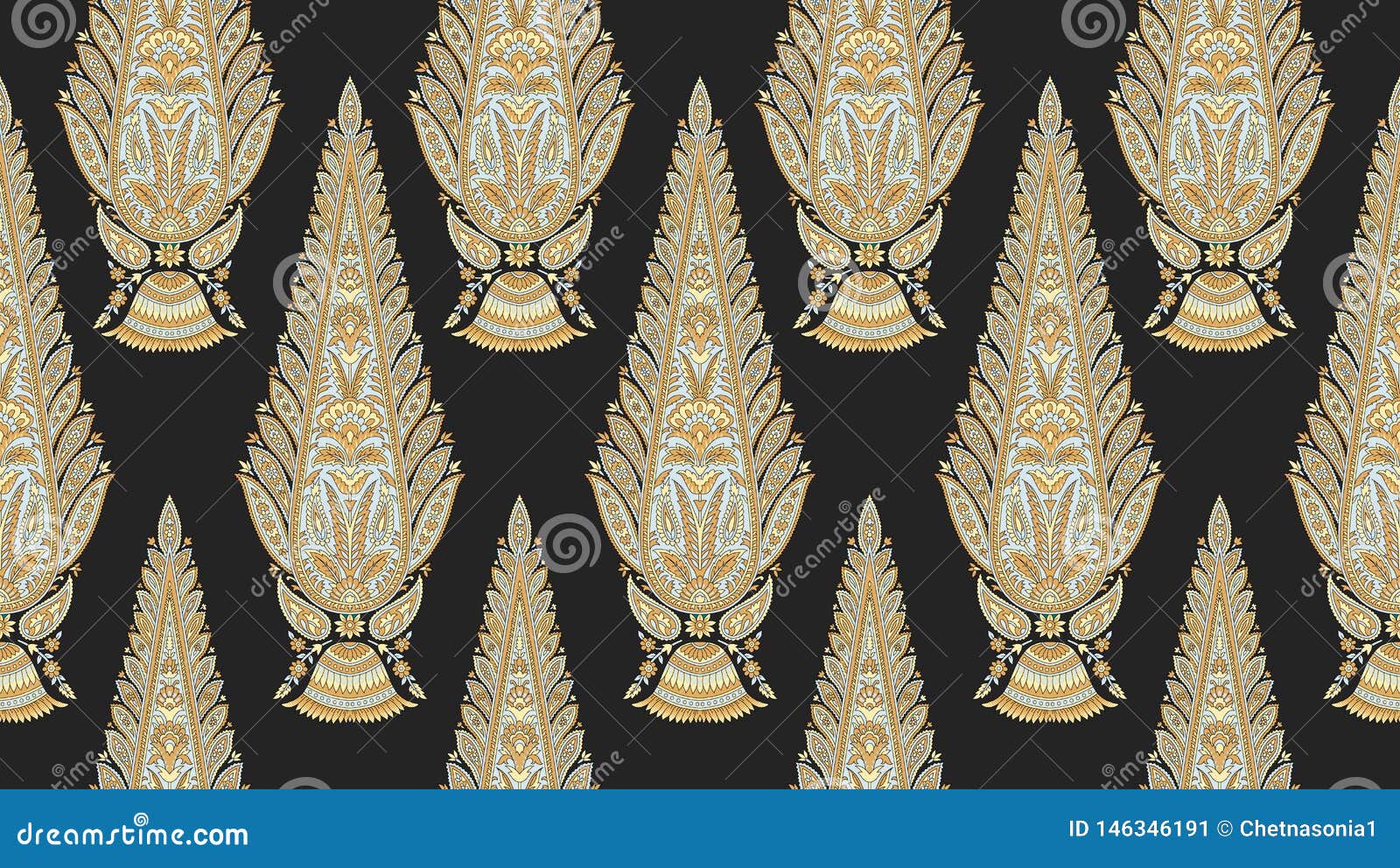 Seamless Mughal Motif Pattern Stock Illustration - Illustration of ...