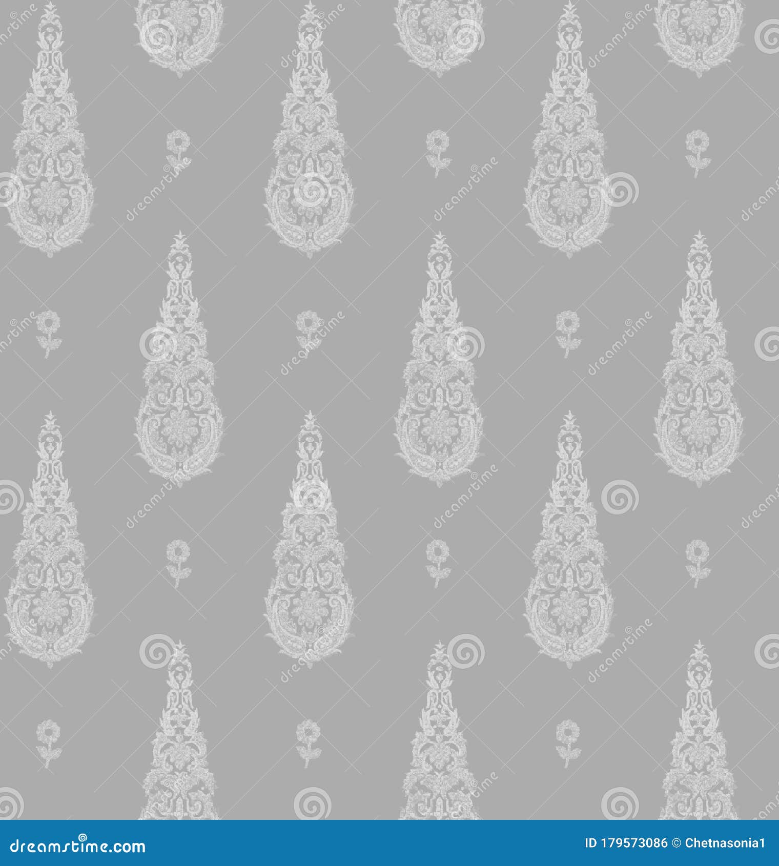 Seamless Mughal Paisley Flower with Grey Background Stock Illustration ...