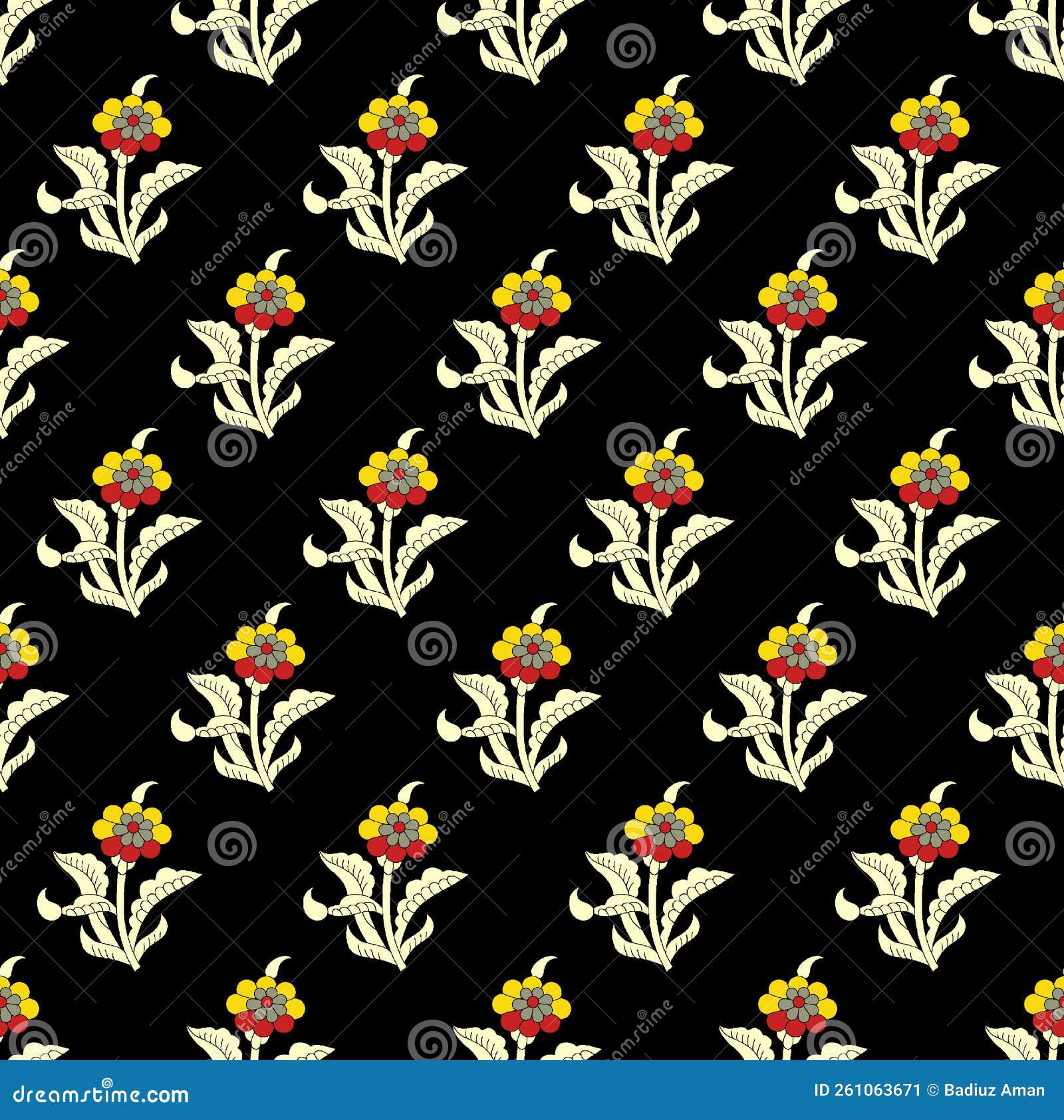 Seamless Mughal Pattern Flower Design Stock Illustration - Illustration ...