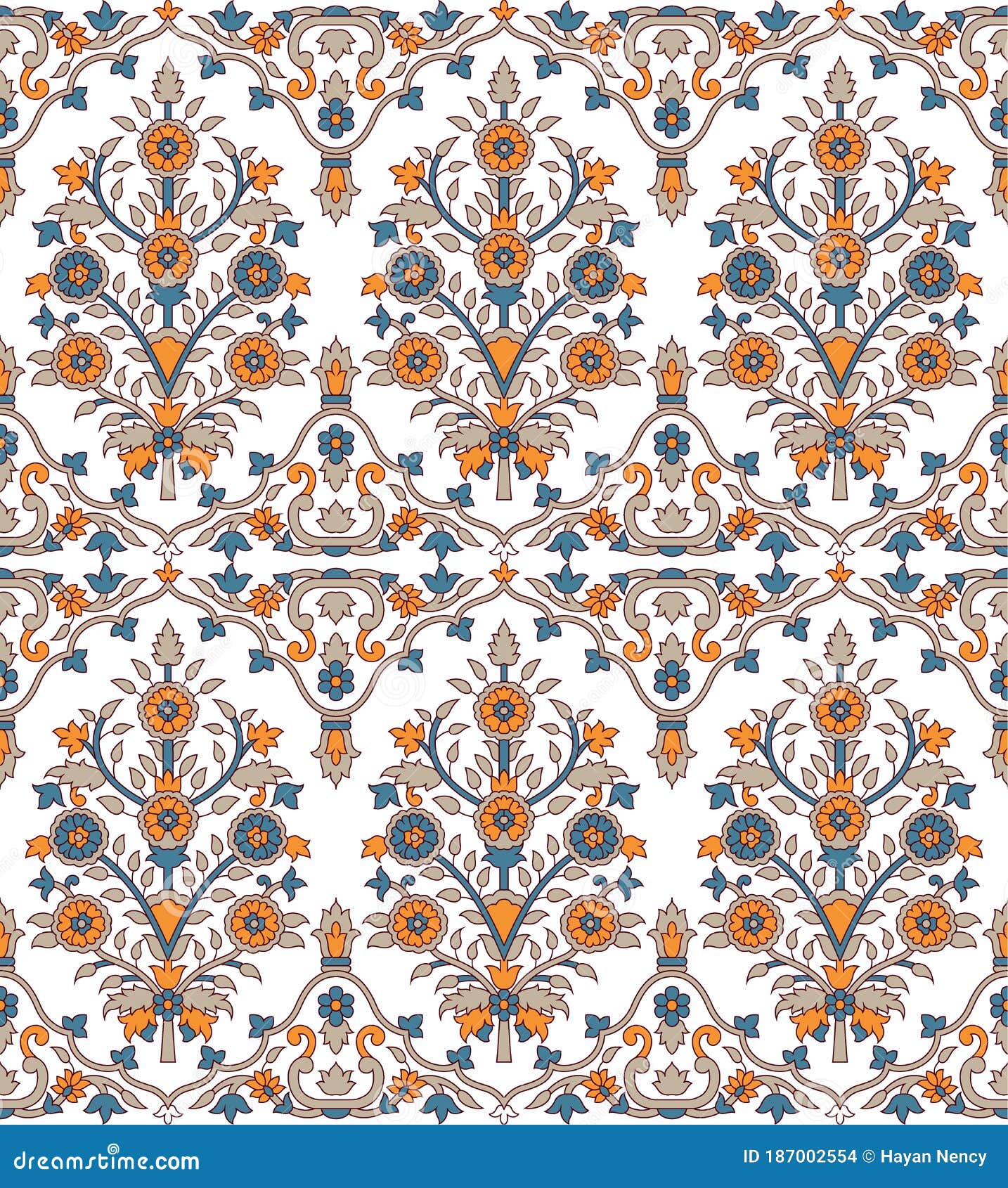 Seamless Mughal Floral Pattern With Marun Background Royalty-Free Stock ...