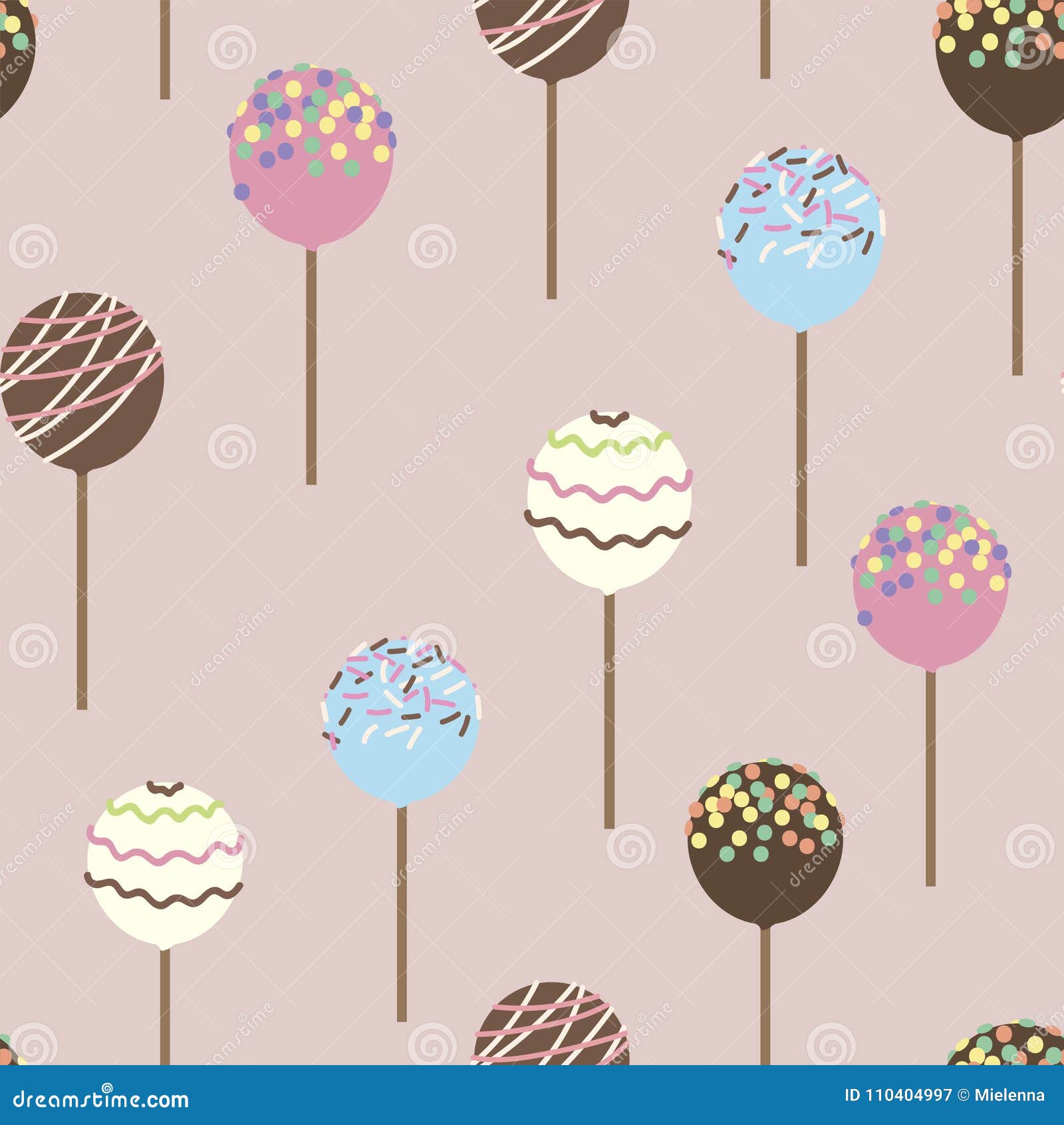 Seamless Multi-colored Pattern With Cake Pops On A Pink Background ... Seamless Multi-colored Pattern With Cake Pops On A Pink Background ...
