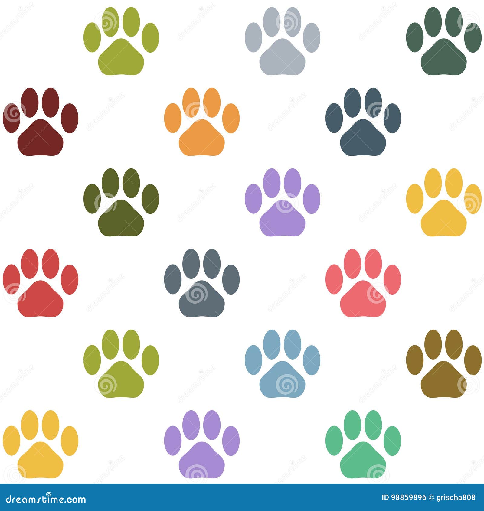 Seamless Multicolored Cat Paws Pattern Stock Vector - Illustration of ...