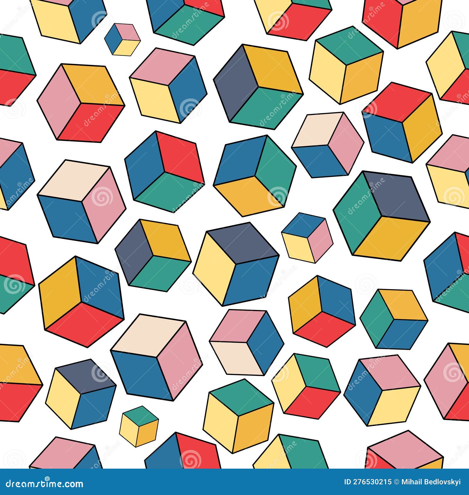 Seamless Pattern with Isometric Cubes in Hippie Style Stock ...