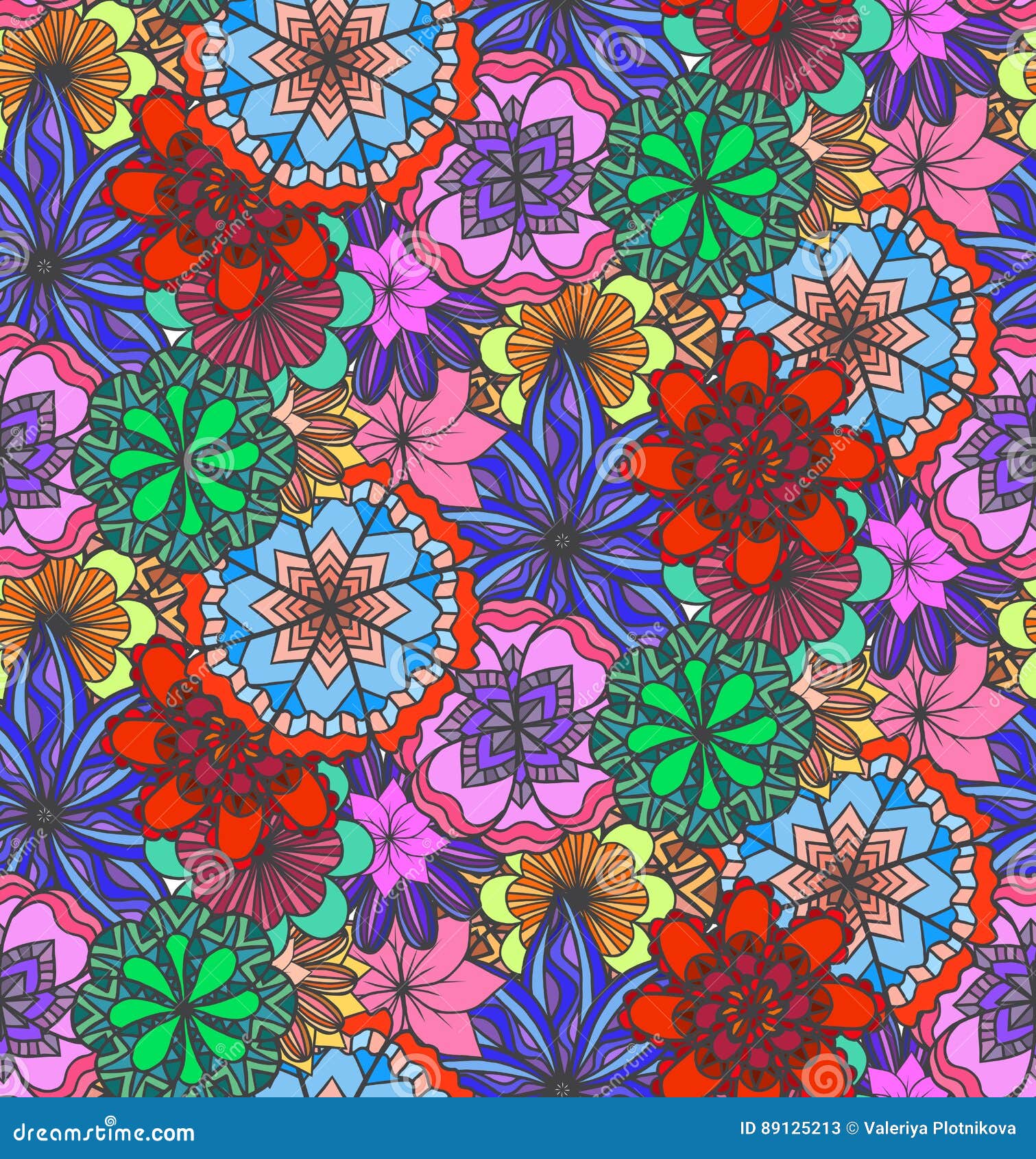 Seamless Multicolored Texture with Doodle Flowers. Stock Vector ...