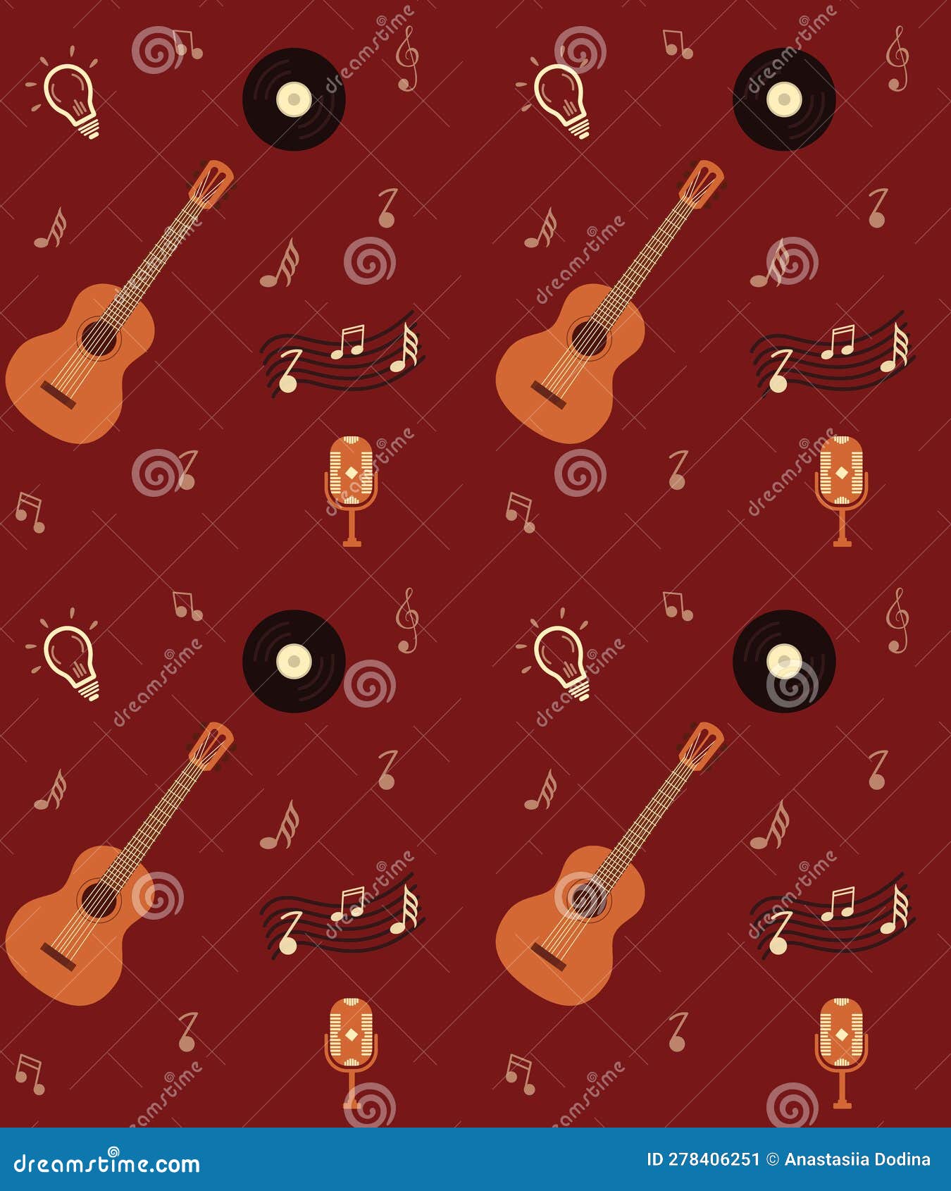Seamless Music Pattern, with Red Background, Retro Style Stock Vector ...