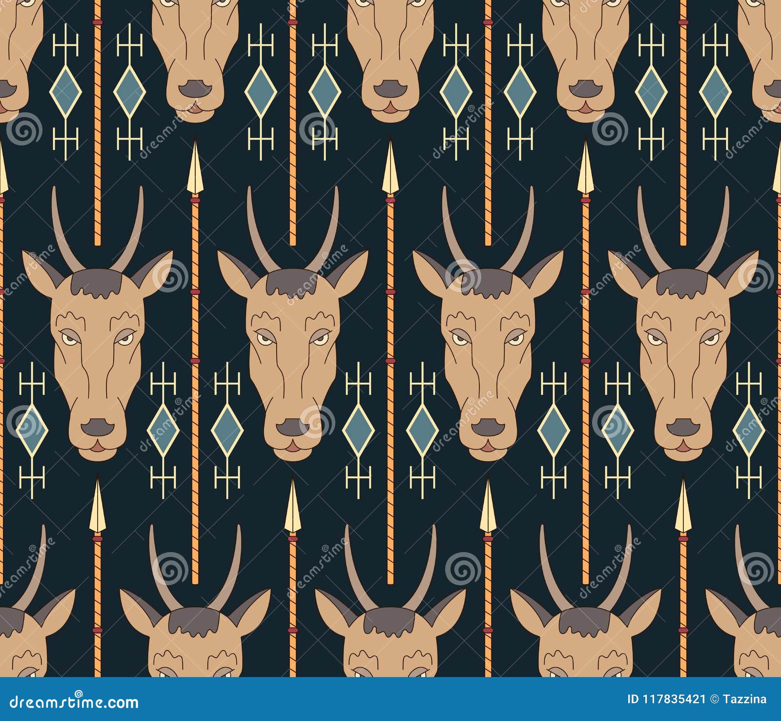 Seamless Native American Pattern with Antelopes and Spears Stock Vector ...